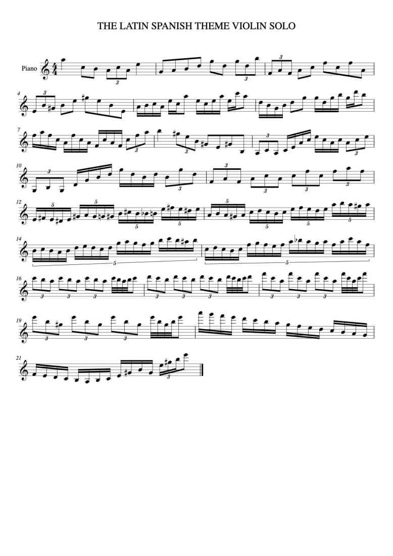 'THE LATIN SPANISH THEME VIOLIN SOLO' - Piano Sheet Music By DEVENDRA ...