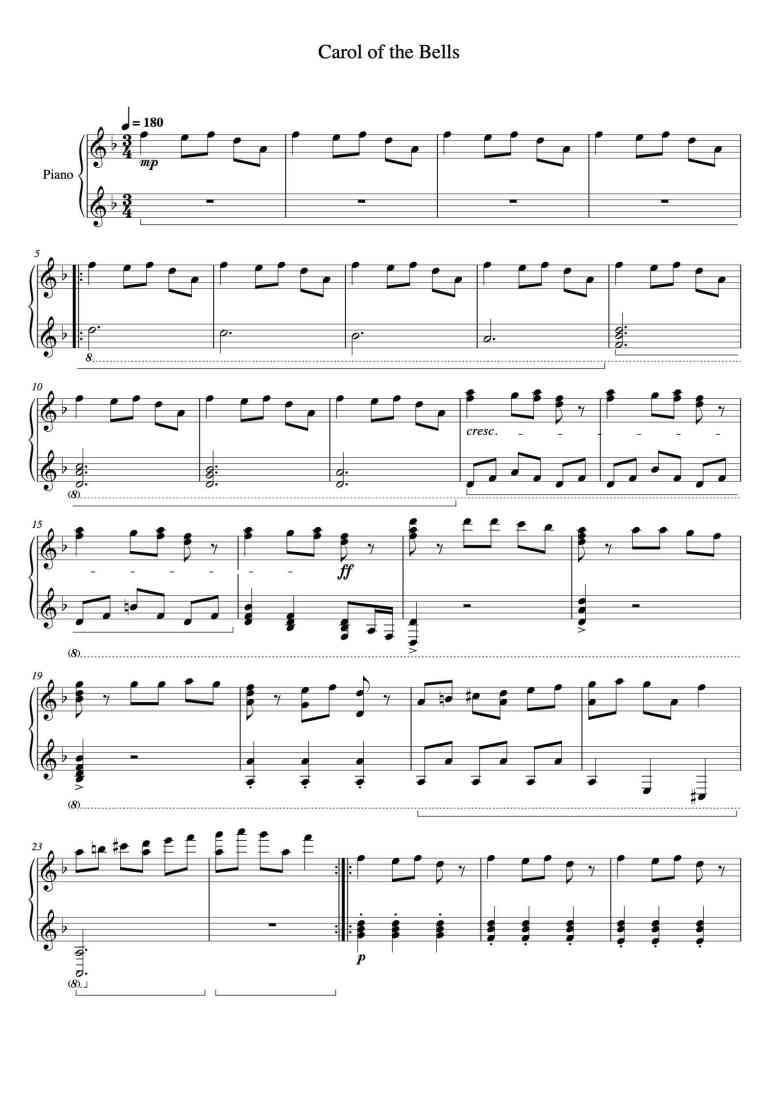 'Carol of the Bells' - Piano Sheet Music By William J. Ross | TOPiano
