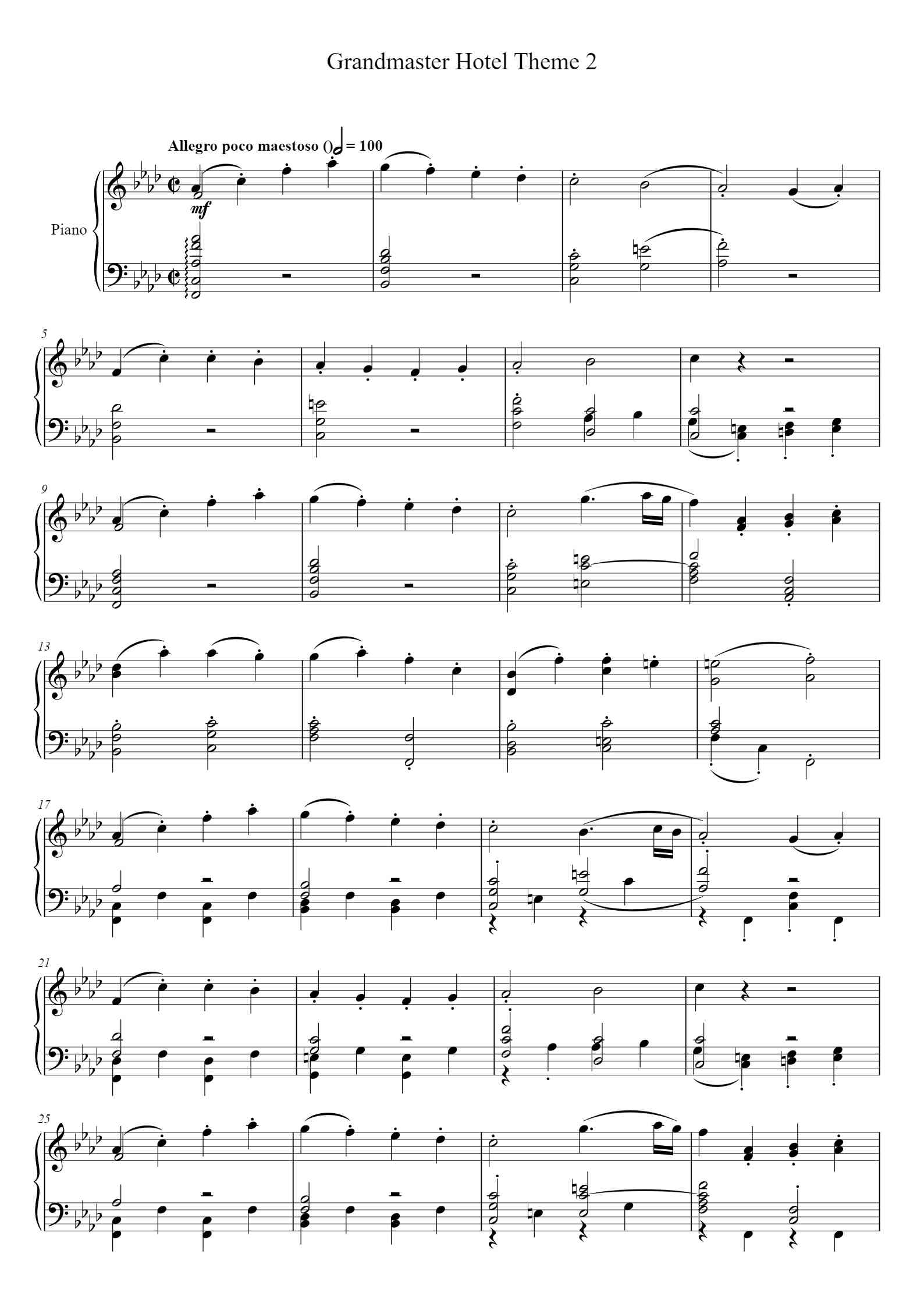 'Dangerous Exchange Grandmaster Hotel Theme 2' - Piano Sheet Music By ...