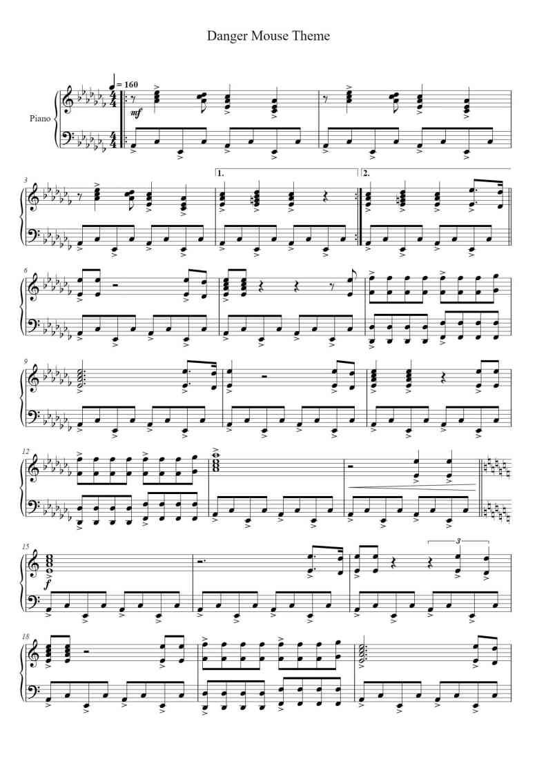'Danger Mouse Theme' - Piano Sheet Music By Mike Harding | TOPiano