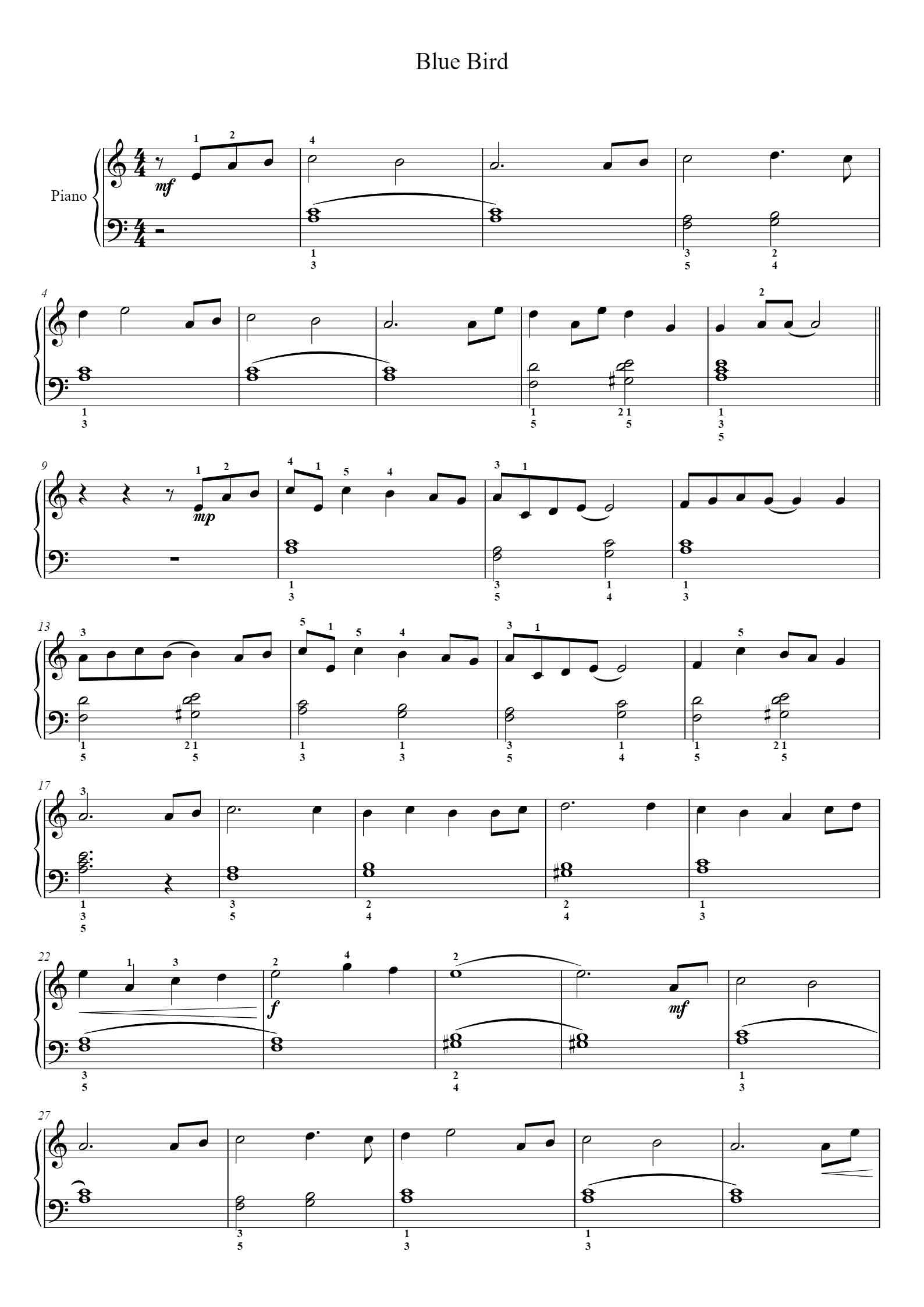 'Blue Bird' - Piano Sheet Music By Ikimono Gakari arr. Jordan Boegner ...