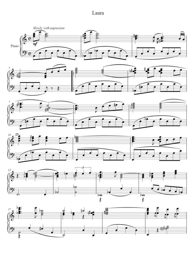 'Laura' - Piano Sheet Music By Words by Johnny Mercer & Music by David ...