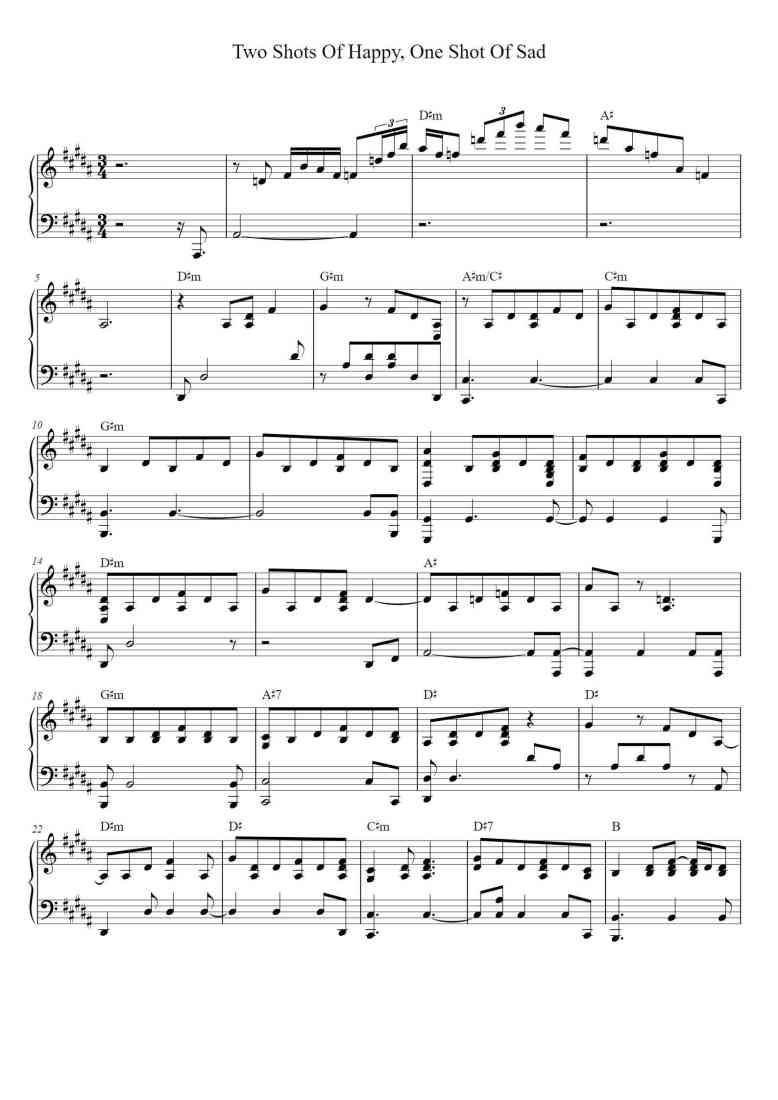 'Two Shots Of Happy, One Shot Of Sad' - Piano Sheet Music By Bono | TOPiano