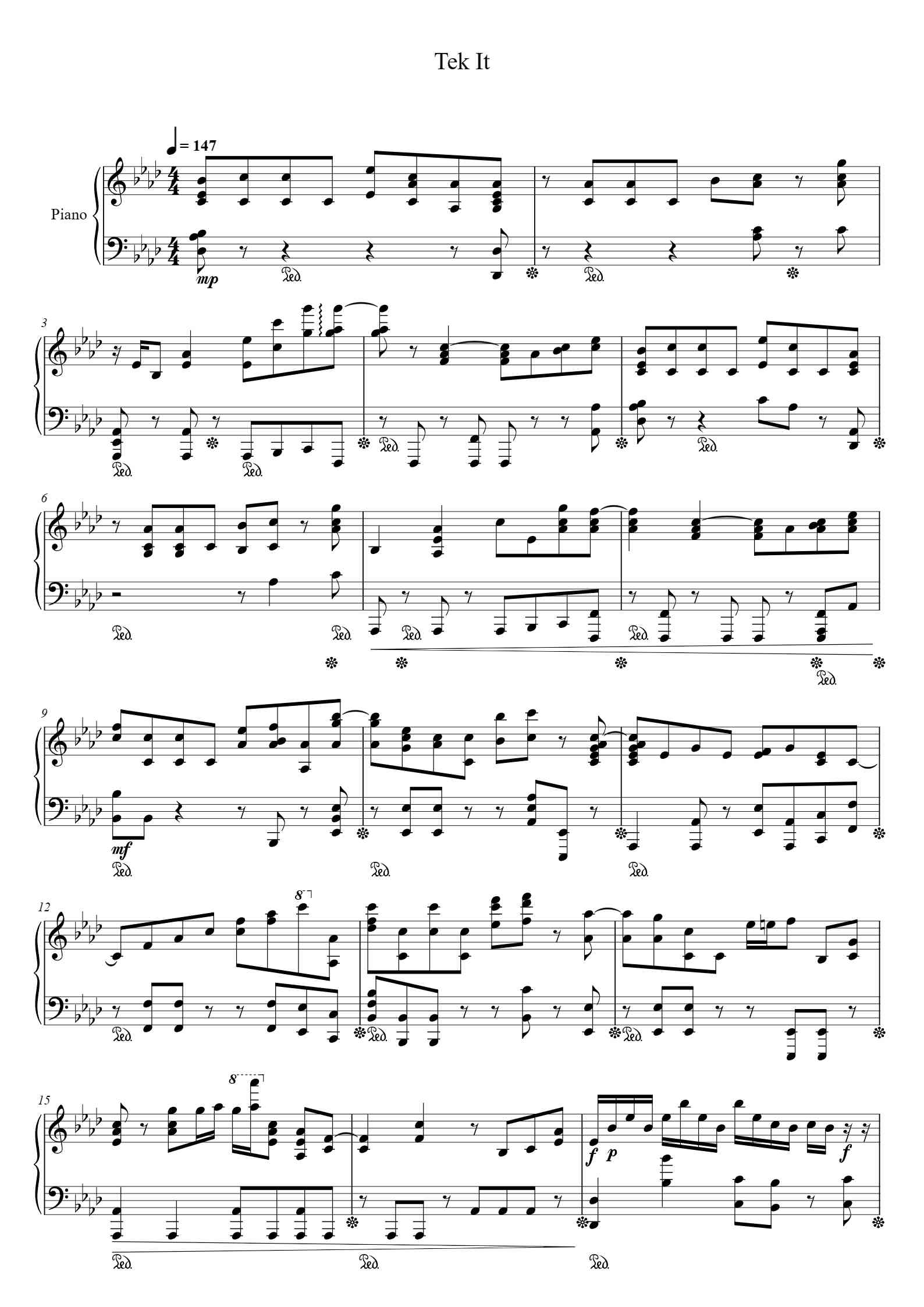 Tek It钢琴谱 - Cafume / Alexzander - free piano sheet music - PiaNoproblem