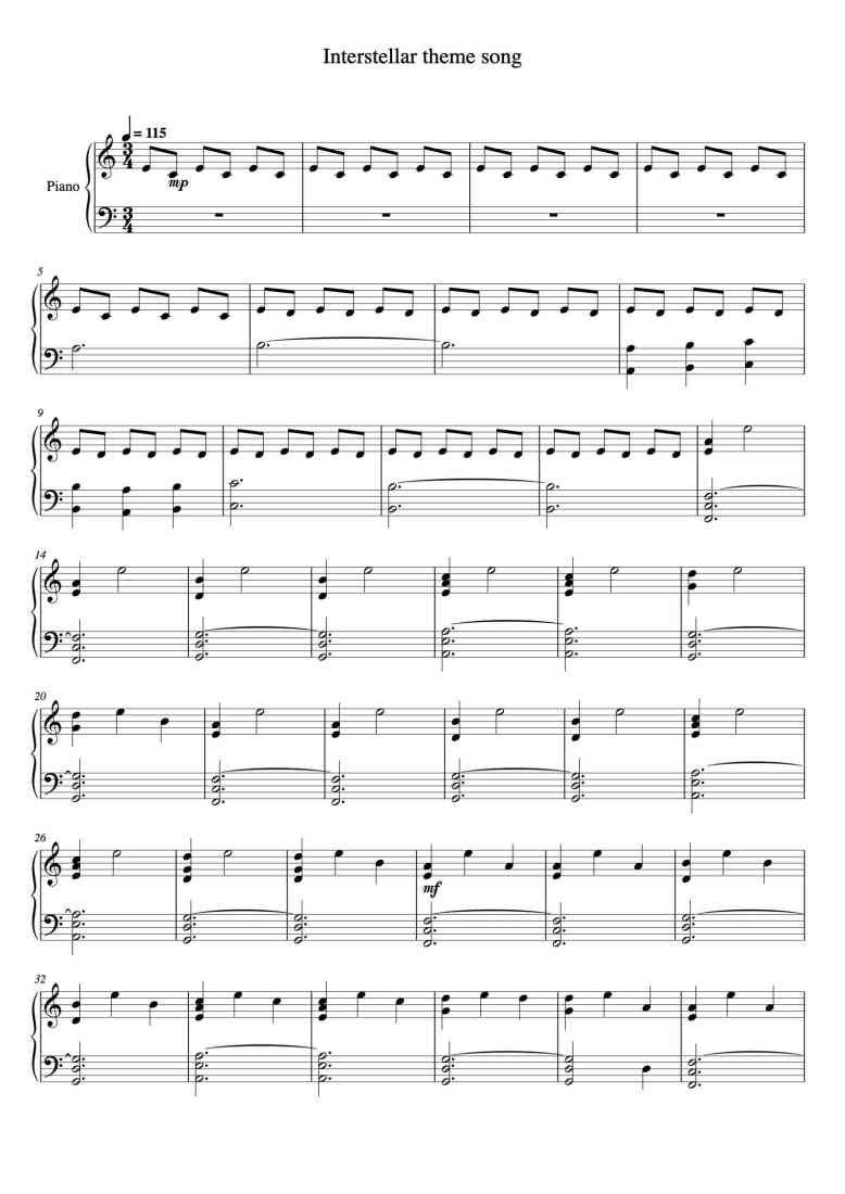 'Interstellar theme song' - Piano Sheet Music By Hans Zimmer | TOPiano