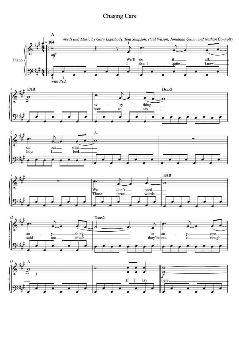 'Chasing Cars' - Piano Sheet Music By xxx | TOPiano