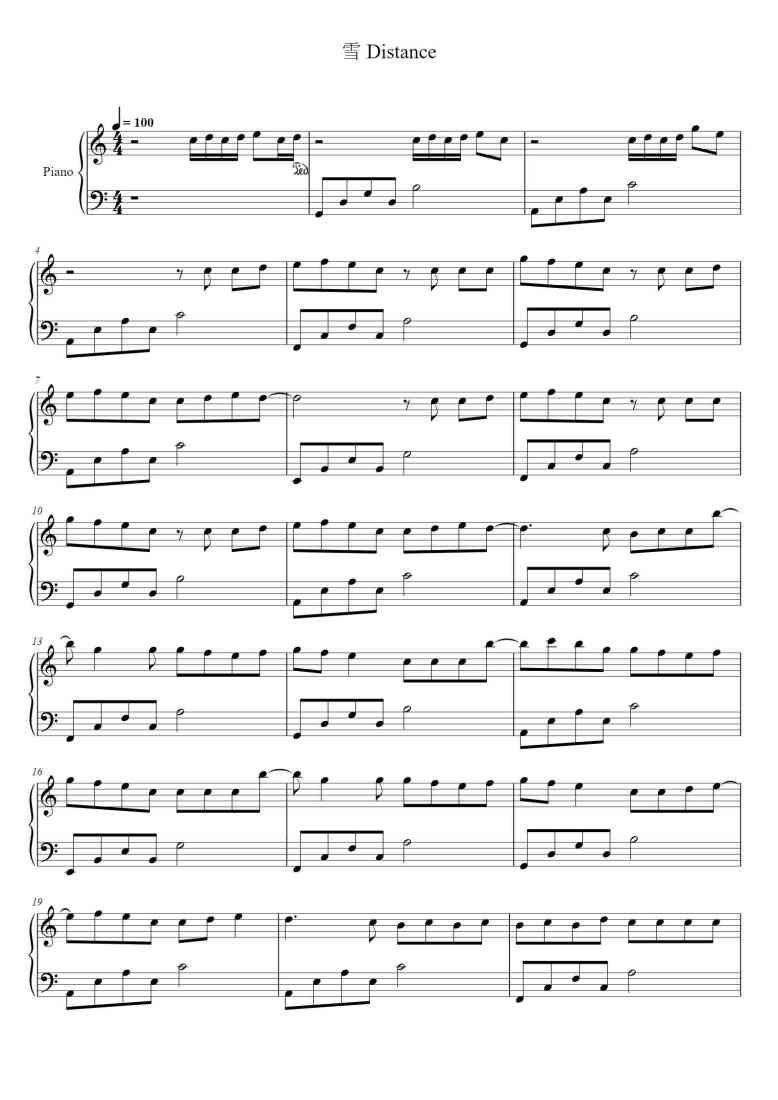 '雪 Distance C调简易版 Capper/罗言RollFlash' - Piano Sheet Music By Capper/罗言RollFlash | TOPiano