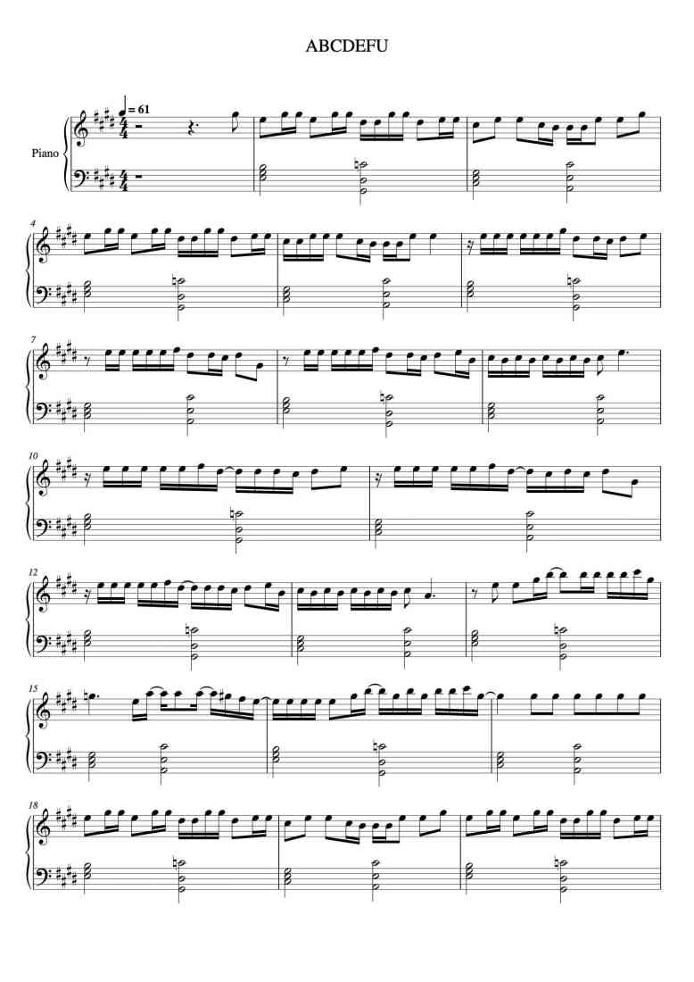 'ABCDEFU 原调独奏谱 GAYLE' - Piano Sheet Music By Dave Pittenger/GAYLE/Sara ...