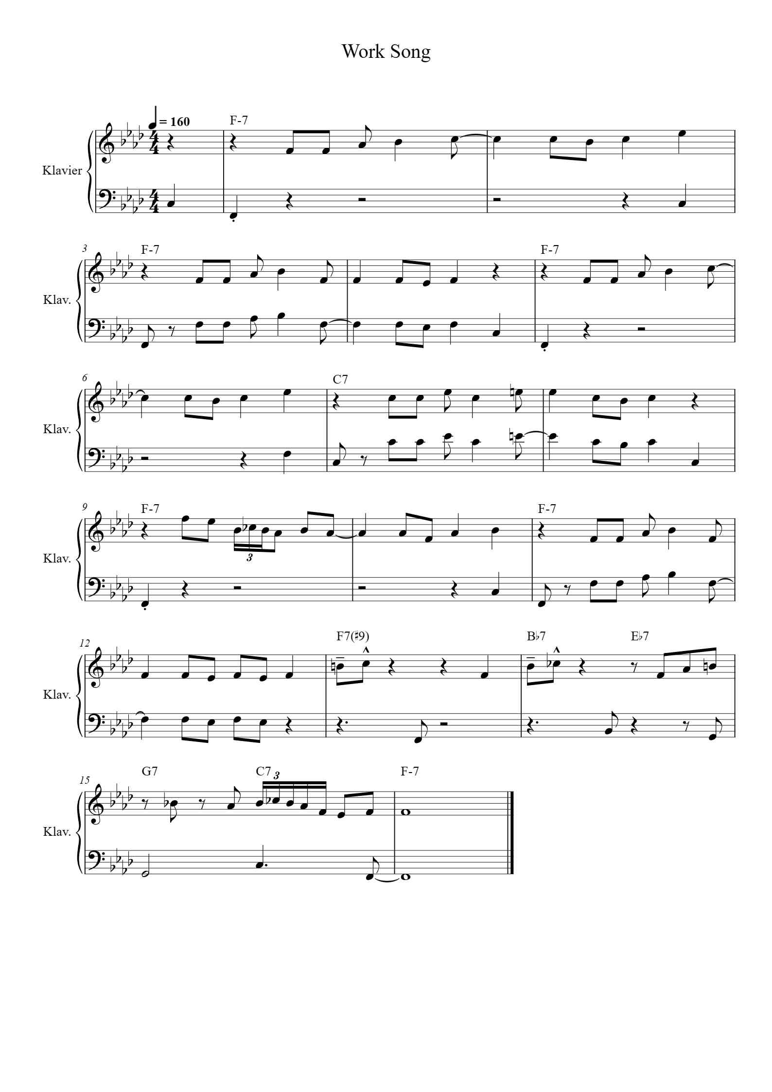 'Work Song' - Piano Sheet Music By Nat Adderley | TOPiano