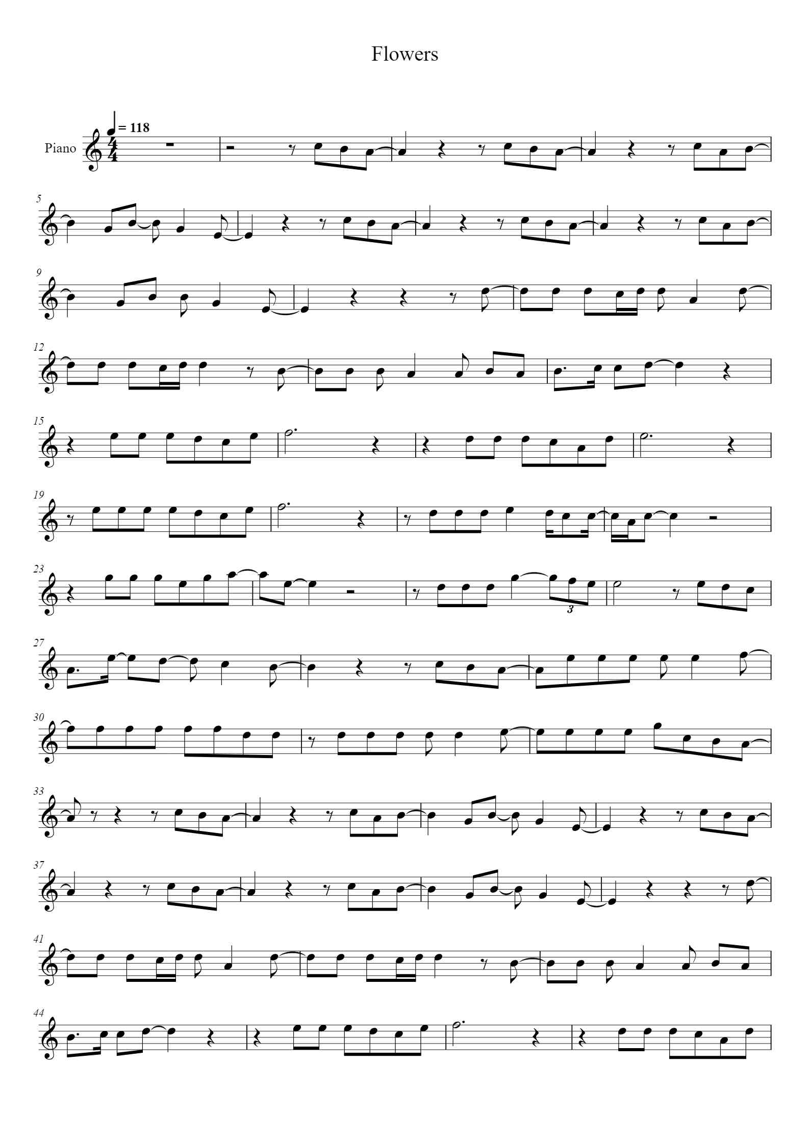 'Flowers' - Piano Sheet Music By Miley Cirus | TOPiano