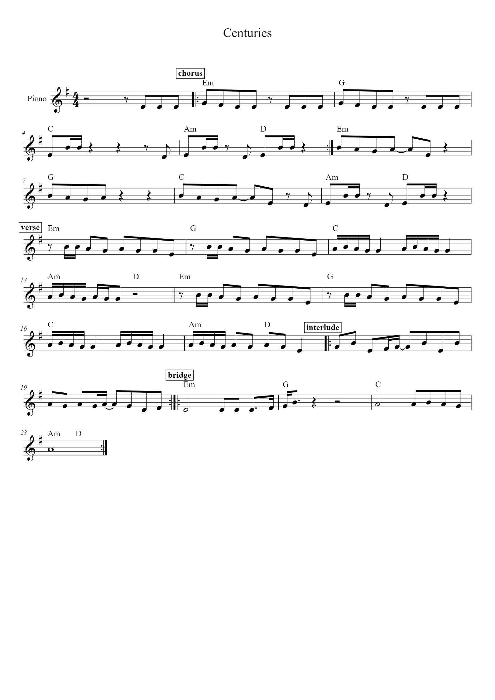 'Centuries' - Piano Sheet Music By fall out boy | TOPiano