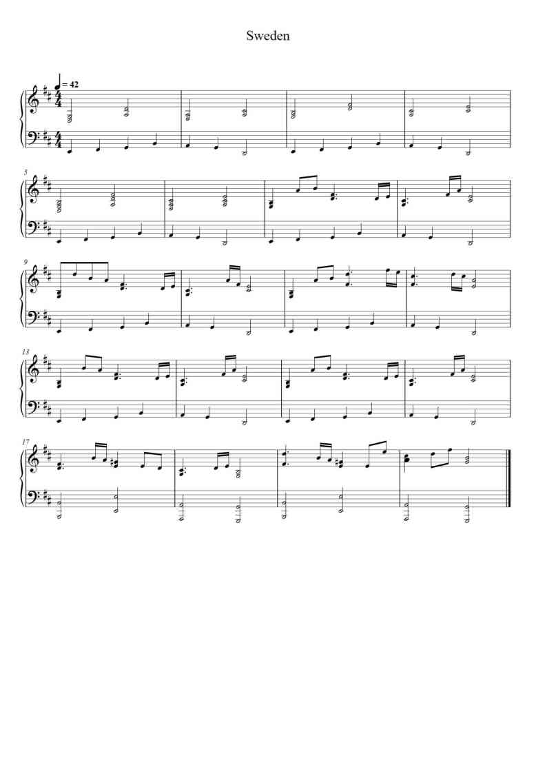 'Minecraft Theme "Sweden"' - Piano Sheet Music By Composed by C418 Arr ...