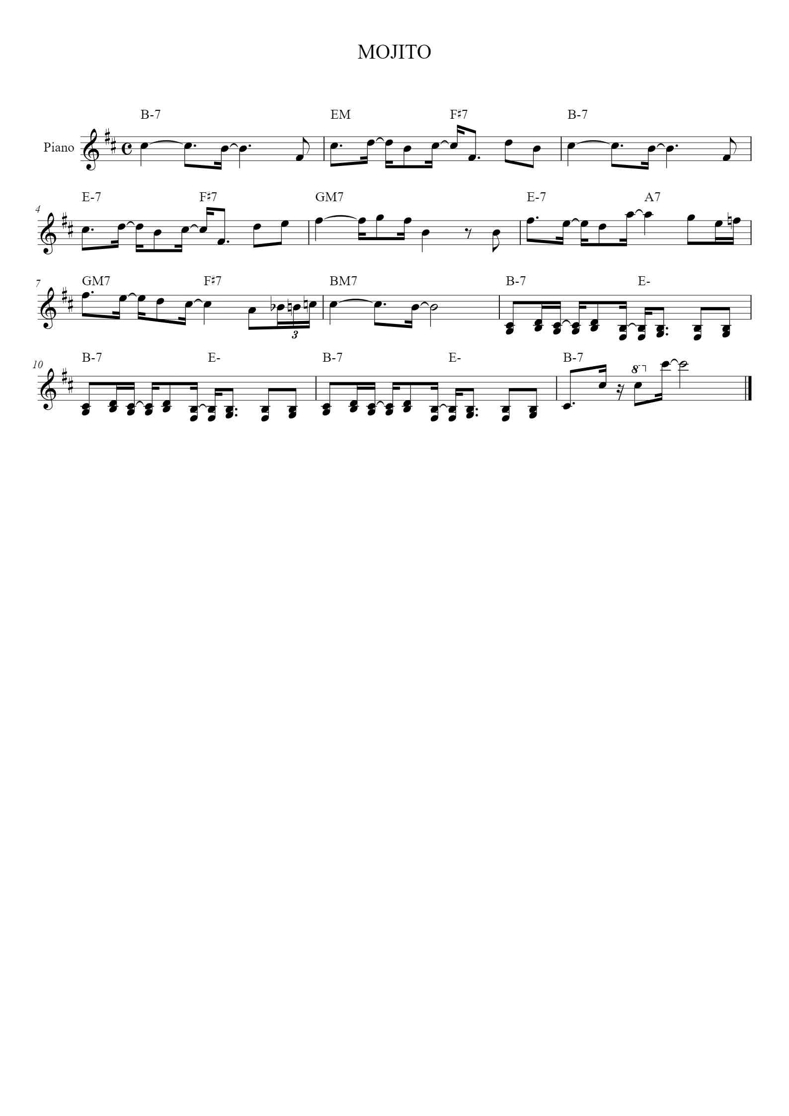 'MOJITO' - Piano Sheet Music By xxx | TOPiano