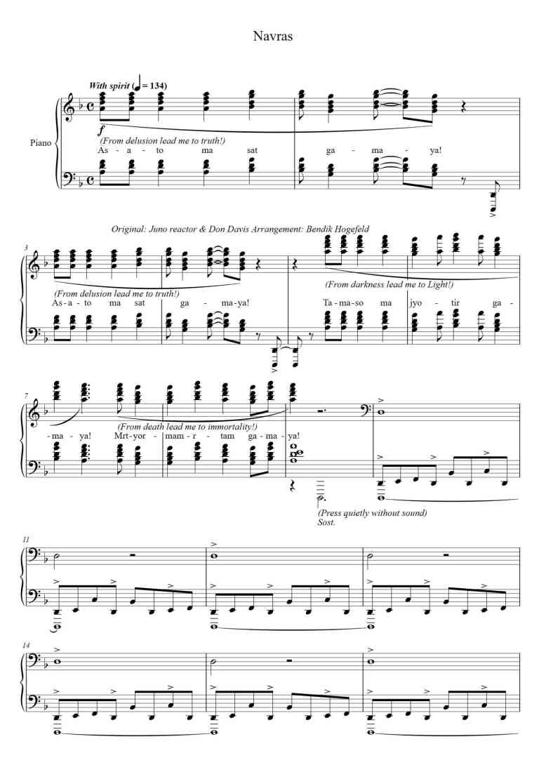 'Navras' - Piano Sheet Music By Juno Reactor | TOPiano