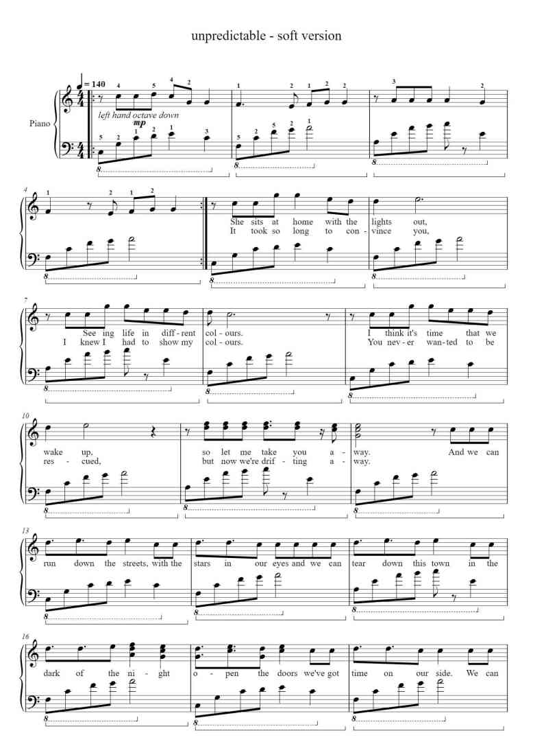 'unpredictable - soft version' - Piano Sheet Music By calum hood ...