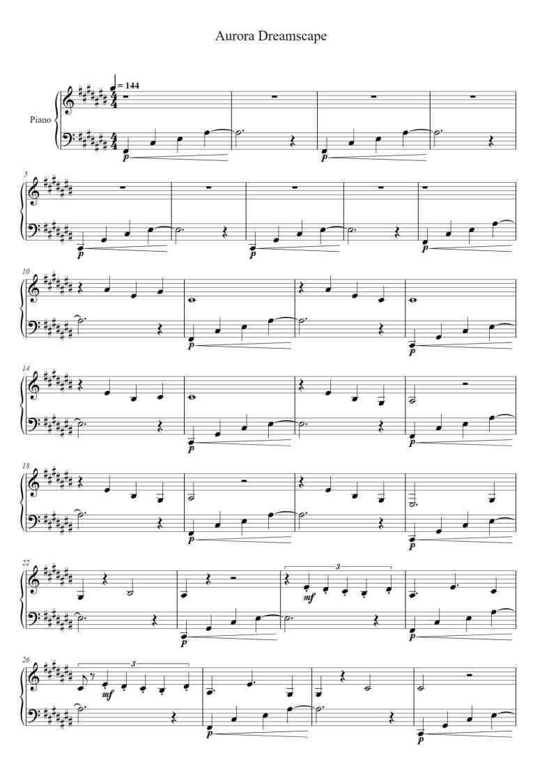 Aurora Dreamscape钢琴谱 - Aaron Boni Kluge - free piano sheet music - PiaNoproblem
