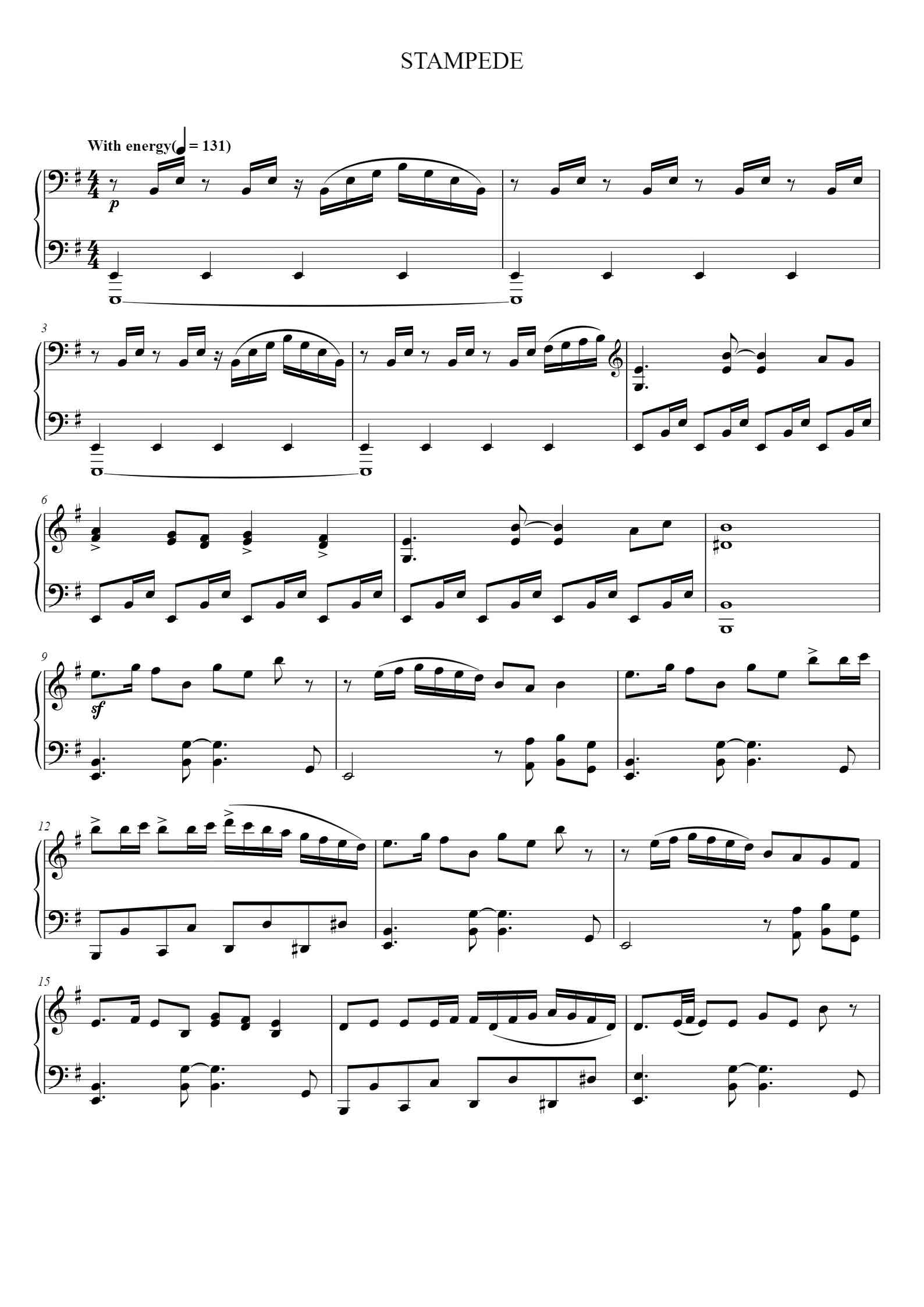 'Stampede' - Piano Sheet Music By Words and Music by MARK BALLAS ...
