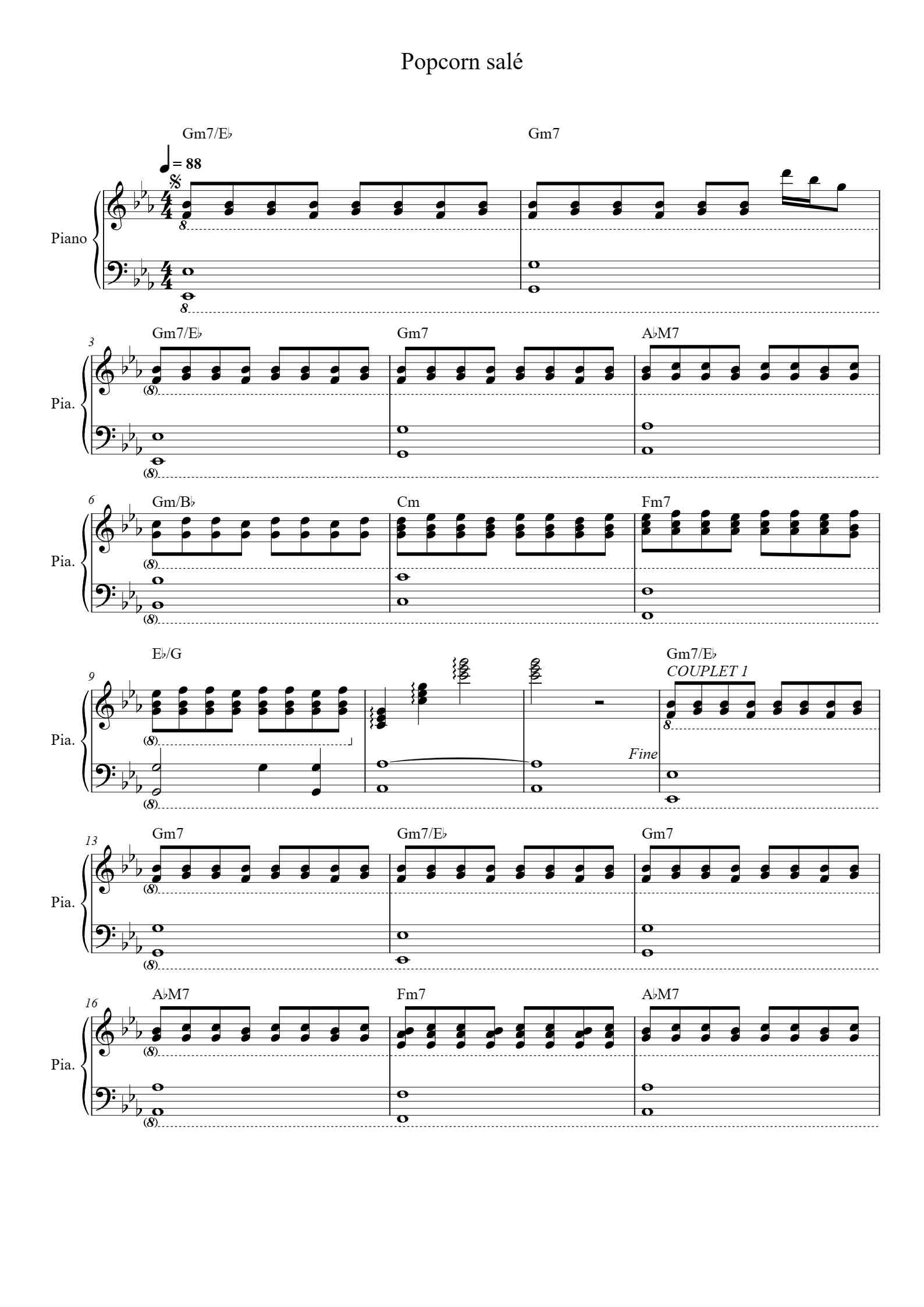 'Popcorn salé' - Piano Sheet Music By Arrangeur JMarie | TOPiano