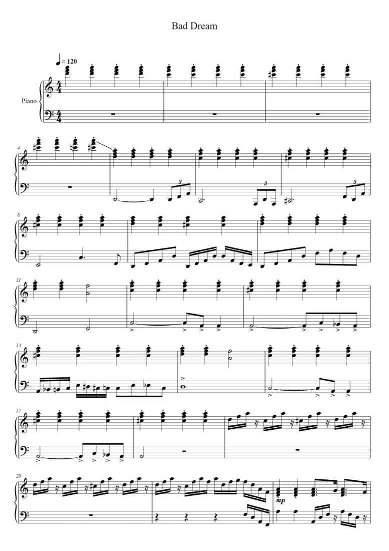 'Bad Dream' - Piano Sheet Music By Nick Thorburn / Emma Ng | TOPiano