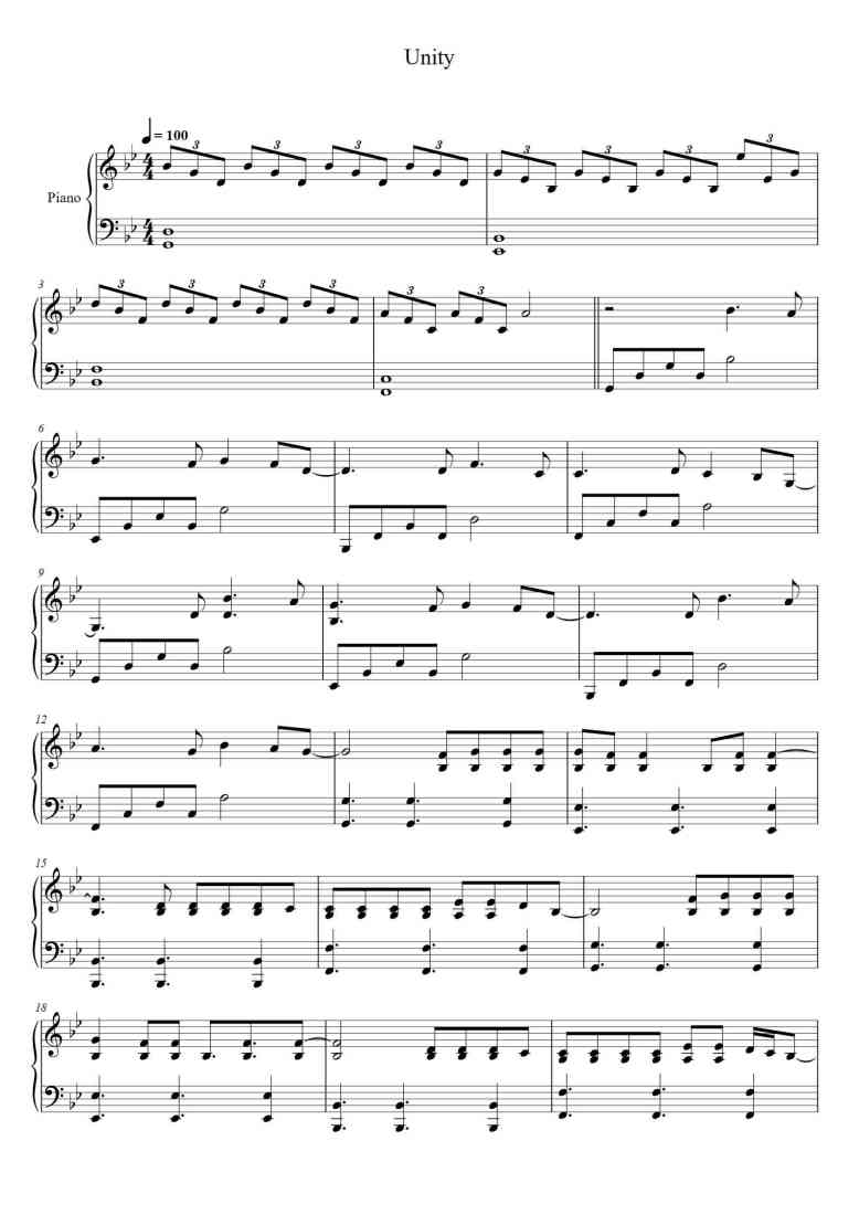 'Unity' - Piano Sheet Music By Huttbins | TOPiano
