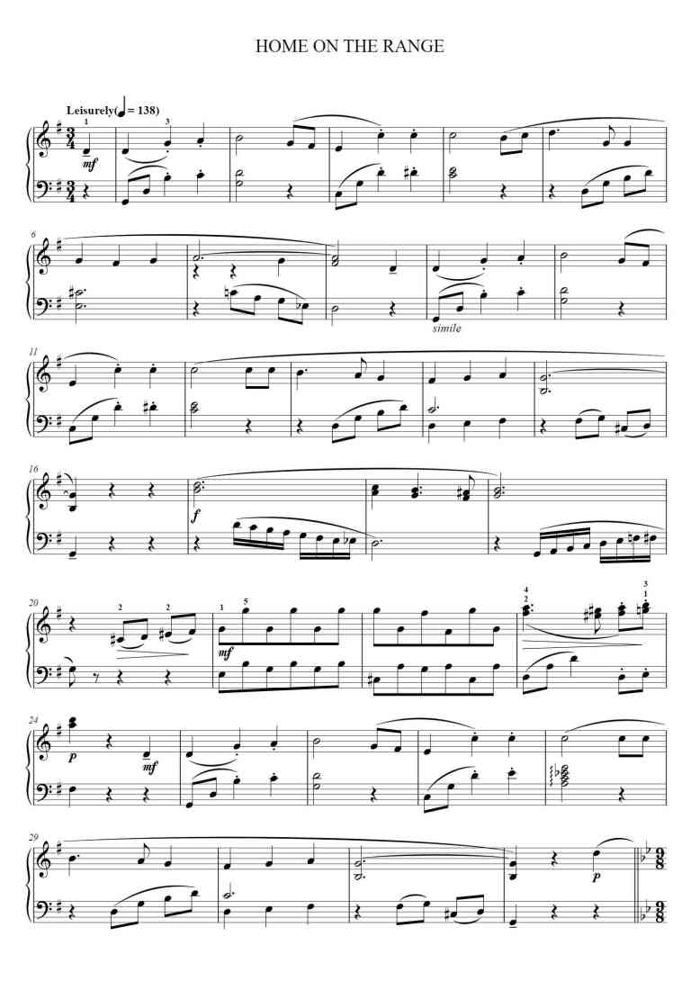 'Home on the Range' - Piano Sheet Music By Lyrics by DR. BREWSTER ...