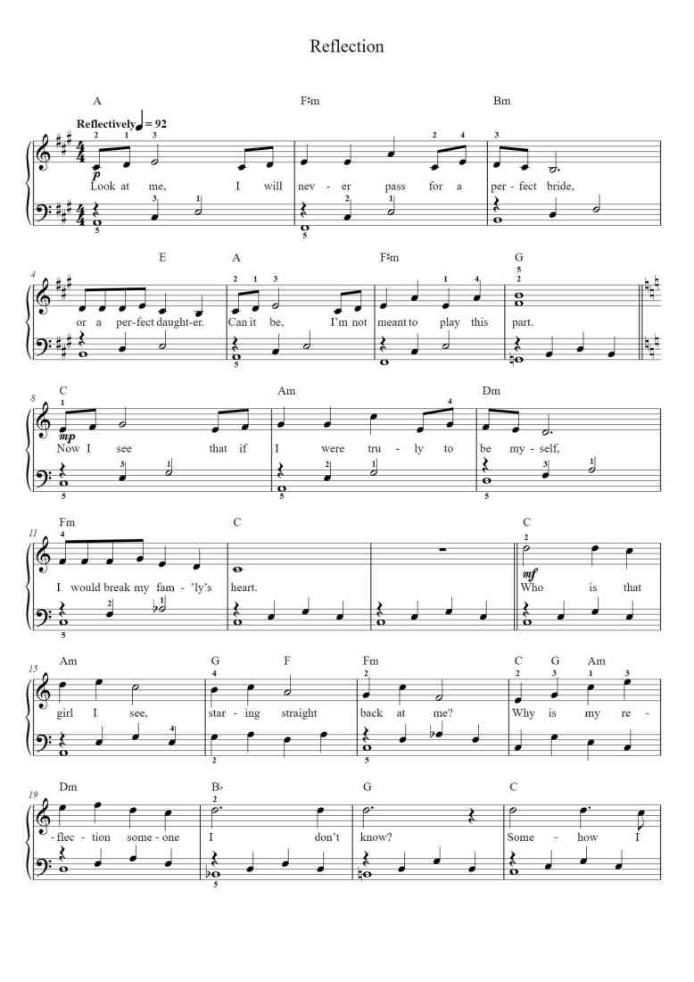 'Reflection (from Mulan) - David Zippel (Easy Piano)' - Piano Sheet ...