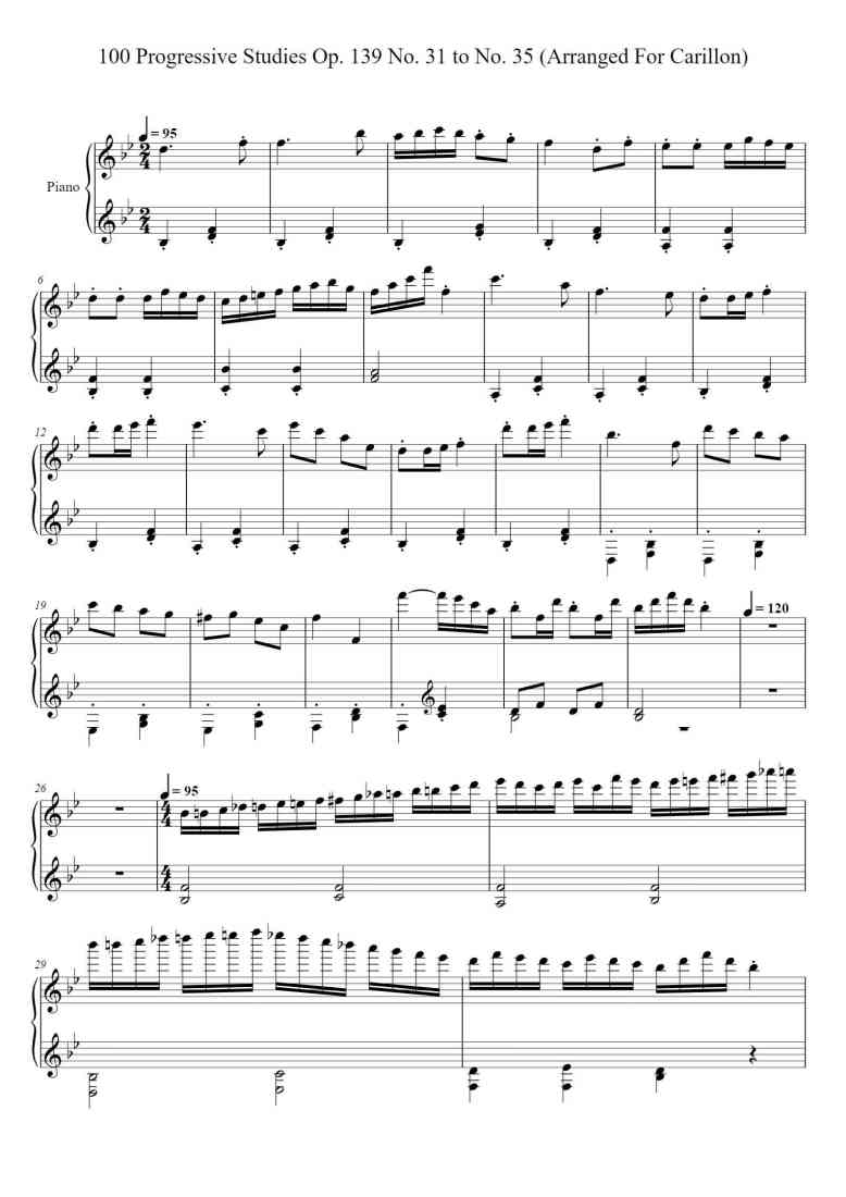 '100 Progressive Studies, Op. 139: No. 31 to No. 35' - Piano Sheet Music By xxx | TOPiano