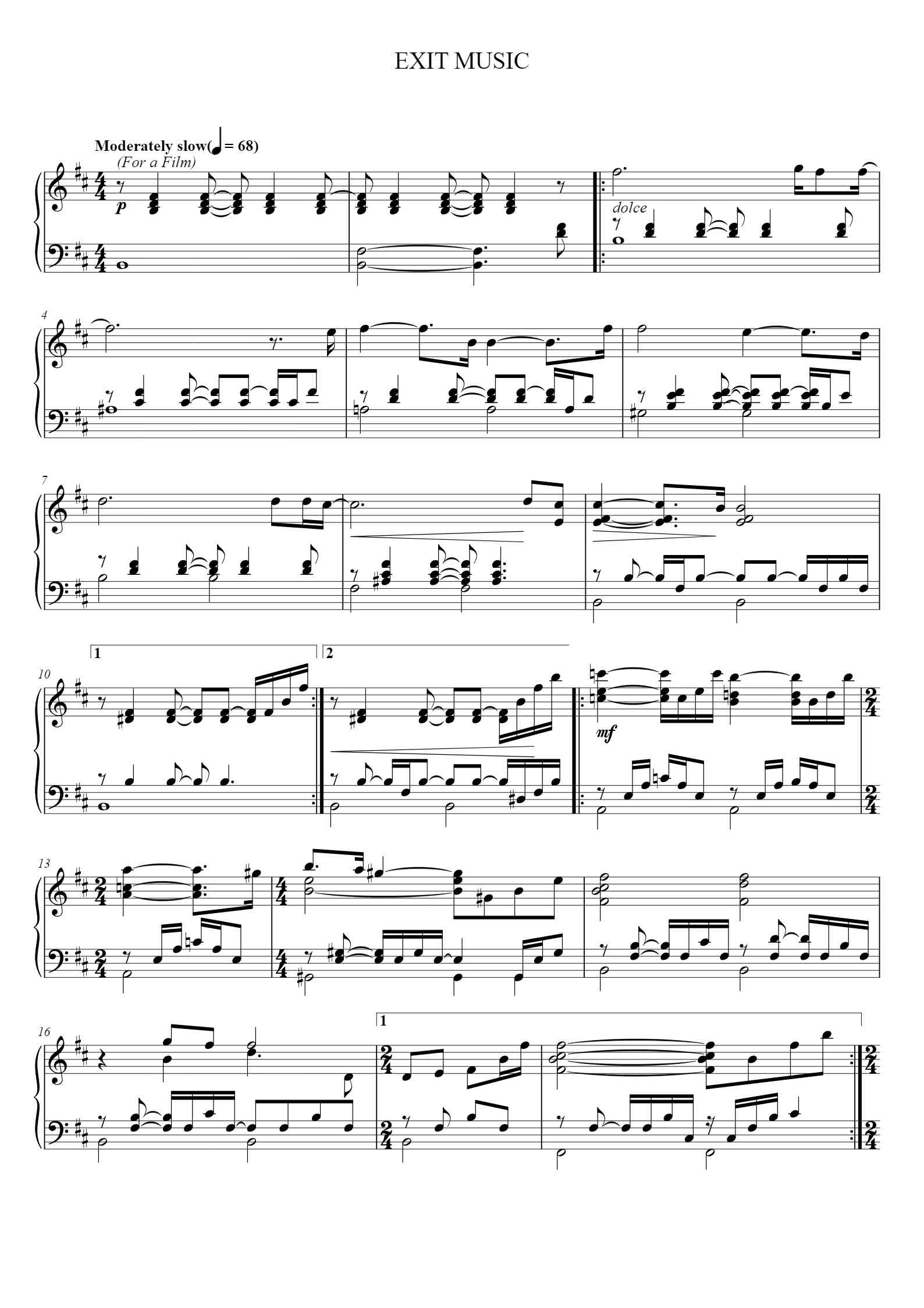 'Exit Music (For A Film)' - Piano Sheet Music By Words and Music by ...