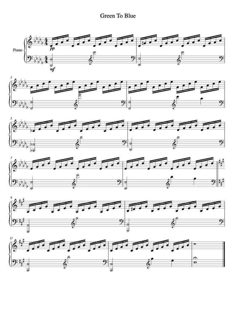 Green To Blue钢琴谱 - Aurenth - free piano sheet music - PiaNoproblem