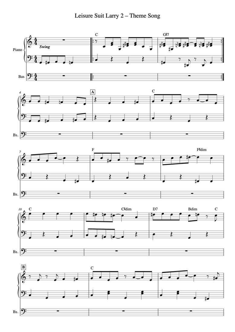 'Leisure Suit Larry 2 – Theme Song' - Piano Sheet Music By Al Lowe ...