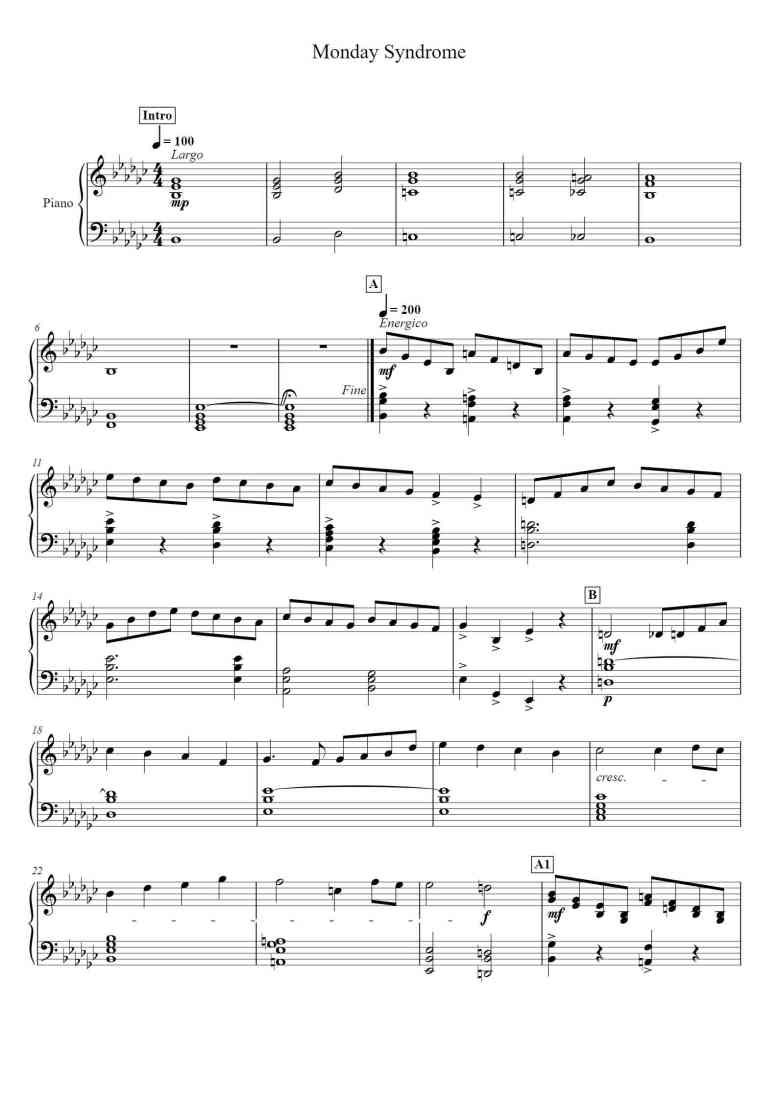 'Monday Syndrome' - Piano Sheet Music By Monday Syndrome | TOPiano