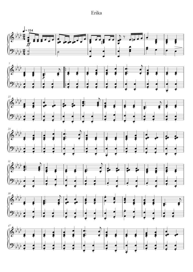 'Erika' - Piano Sheet Music By Herms Neil | TOPiano