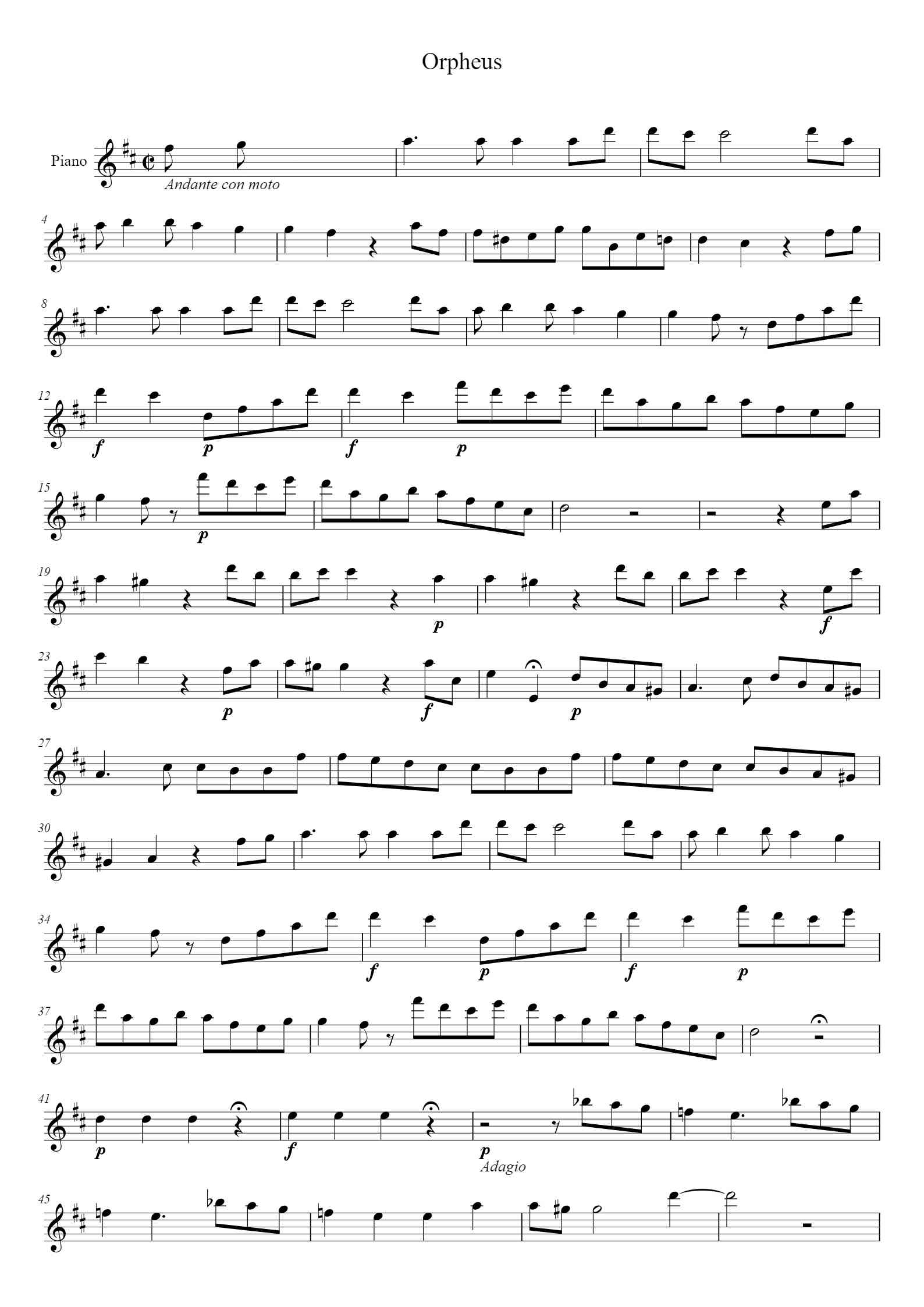 'Orpheus' - Piano Sheet Music By gluck | TOPiano
