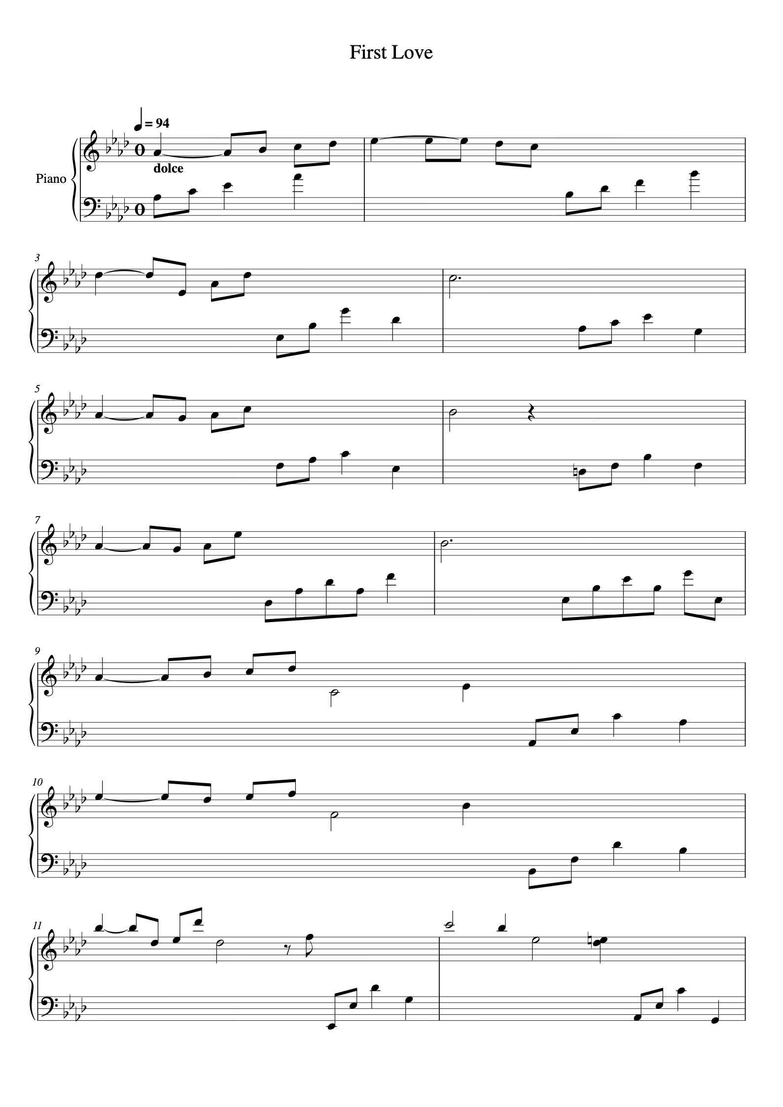 'First Love' - Piano Sheet Music By 王淼claire | TOPiano