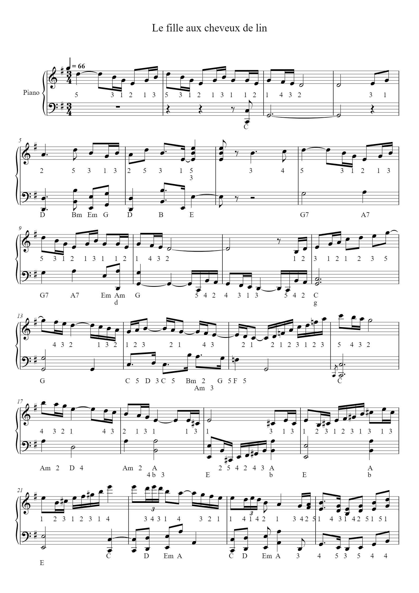 'La fille aux cheveux de lin' - Piano Sheet Music By Claude Debussy ...