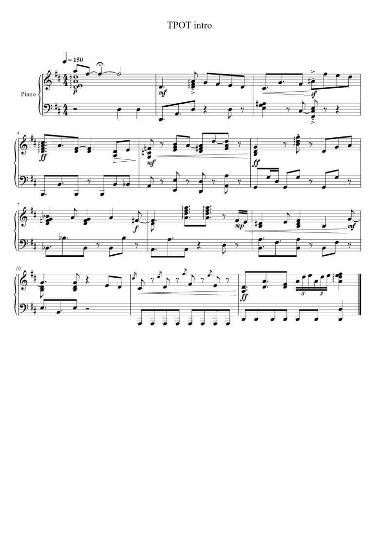 'TPOT intro' - Piano Sheet Music By coal bones arr. SubiCat | TOPiano