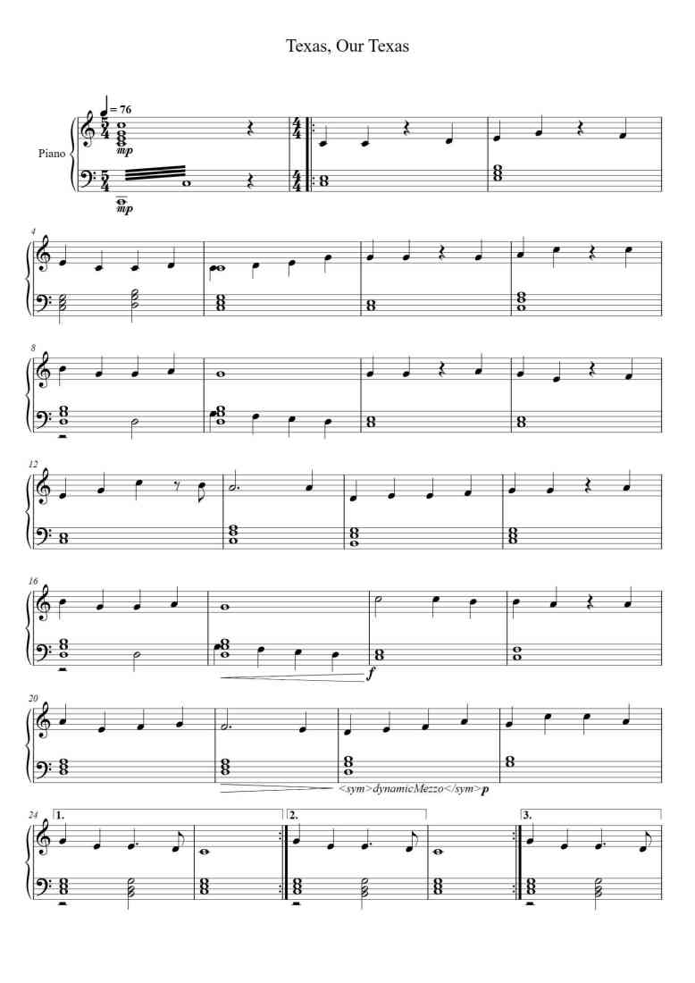 'Texas, Our Texas' - Piano Sheet Music By Arranged by Benjamin Posada ...