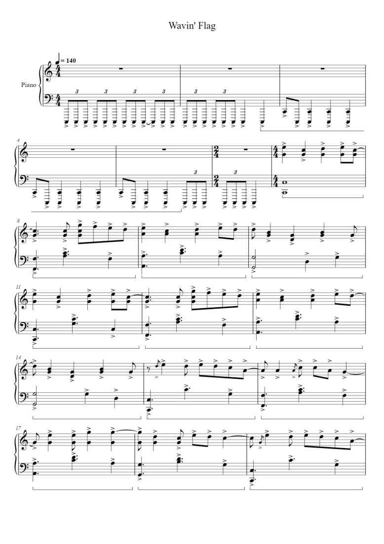 'Wavin' Flag' - Piano Sheet Music By K'naan | TOPiano