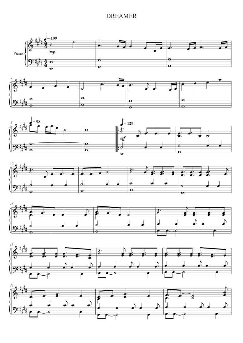 'DREAMER' - Piano Sheet Music By Arranged by Karson Chan | TOPiano