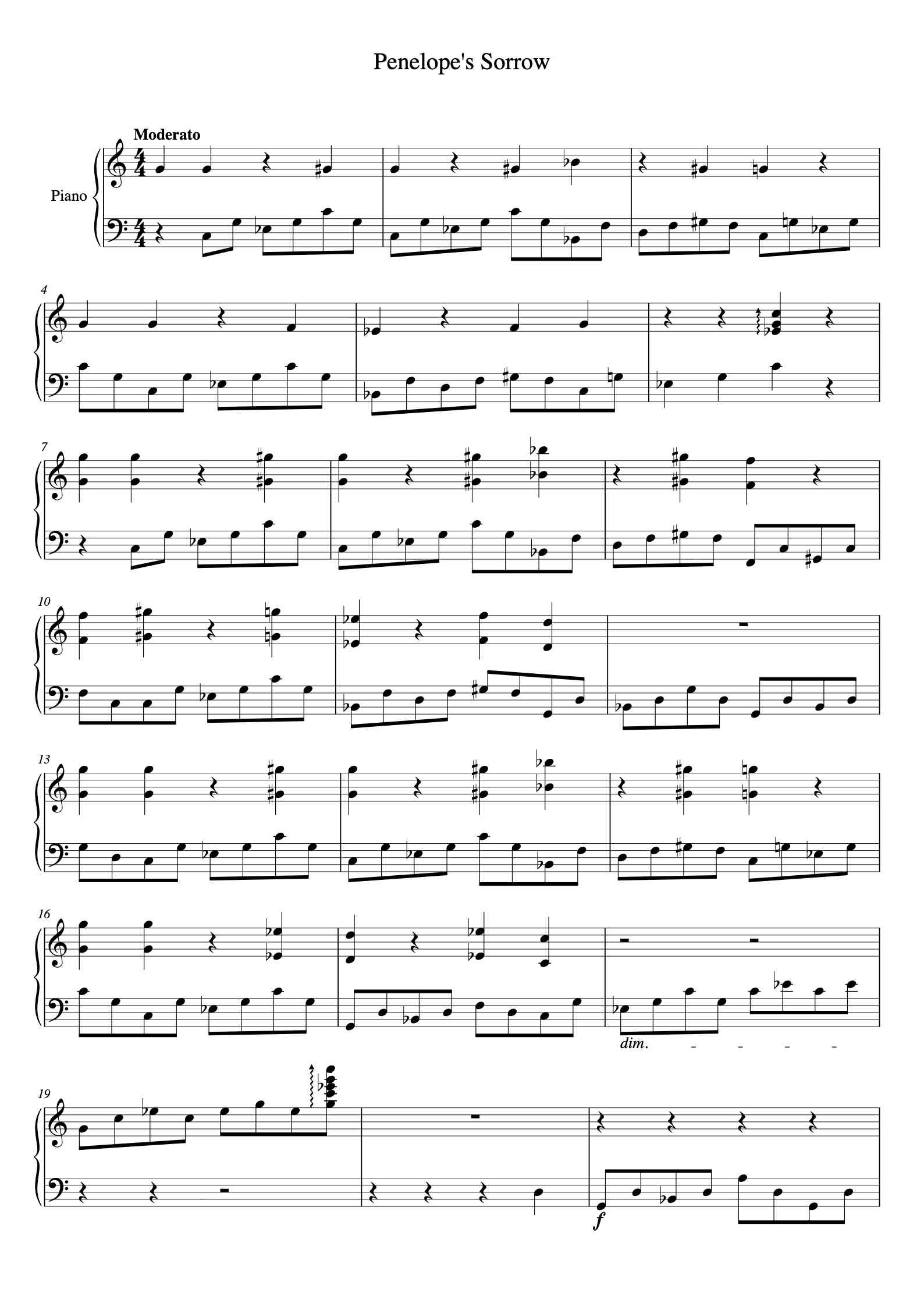 'Penelope's Sorrow' - Piano Sheet Music By Kingston Romero | TOPiano