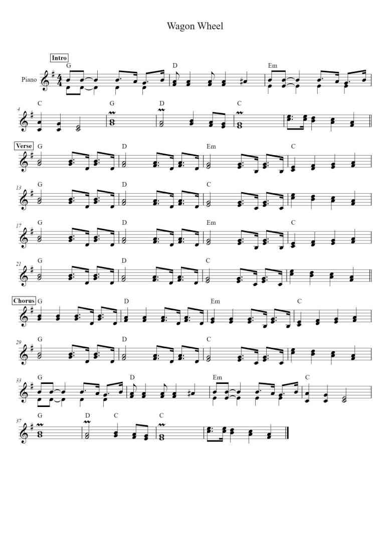 'Wagon Wheel' - Piano Sheet Music By xxx | TOPiano