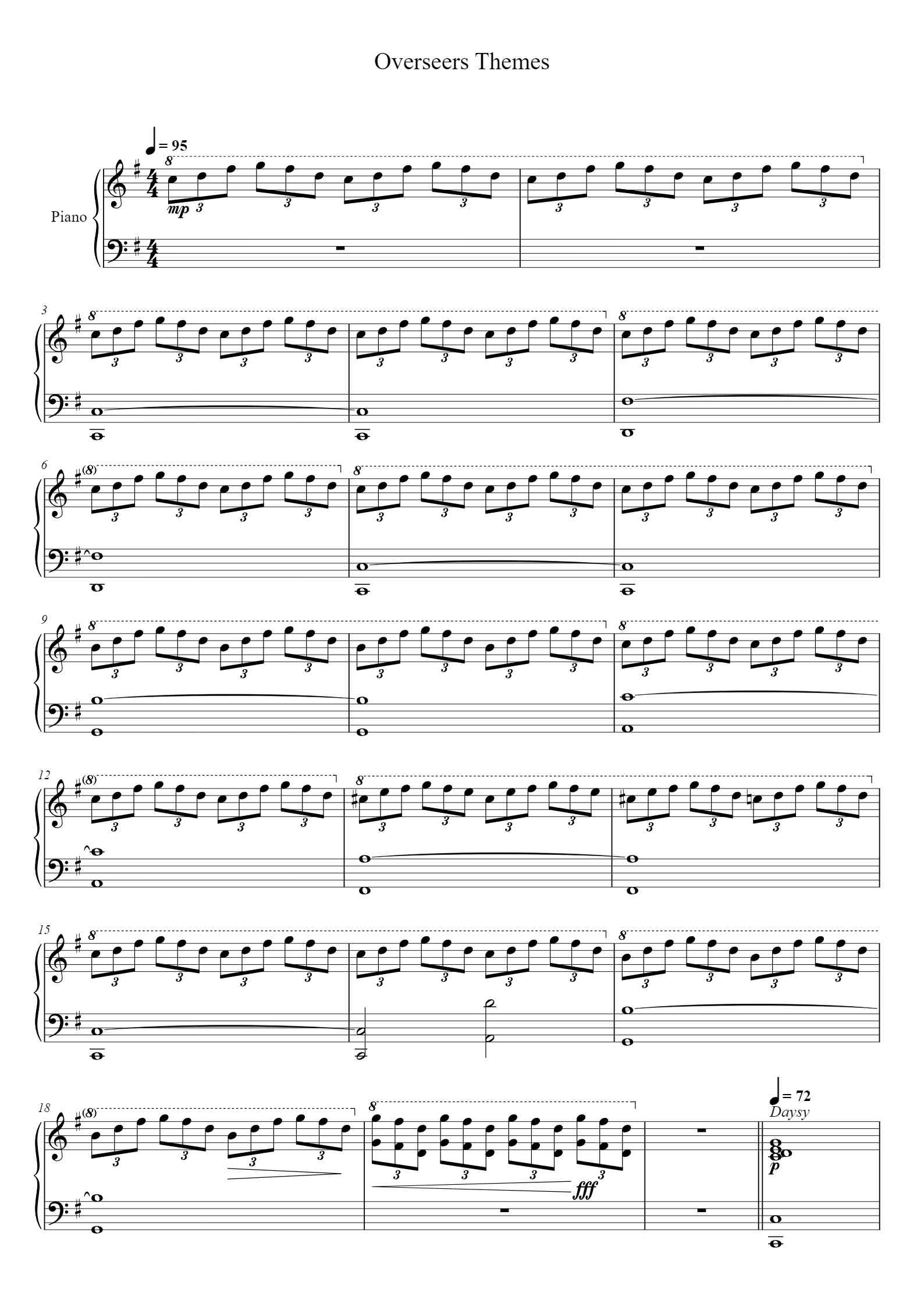 'Overseers Themes' - Piano Sheet Music By Chase | TOPiano
