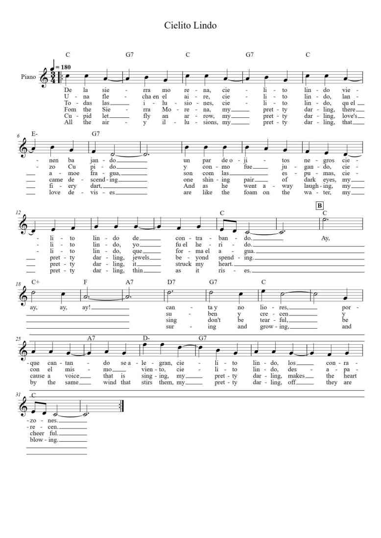 'Cielito Lindo' - Piano Sheet Music By Quirino Mendoza y Cortés | TOPiano