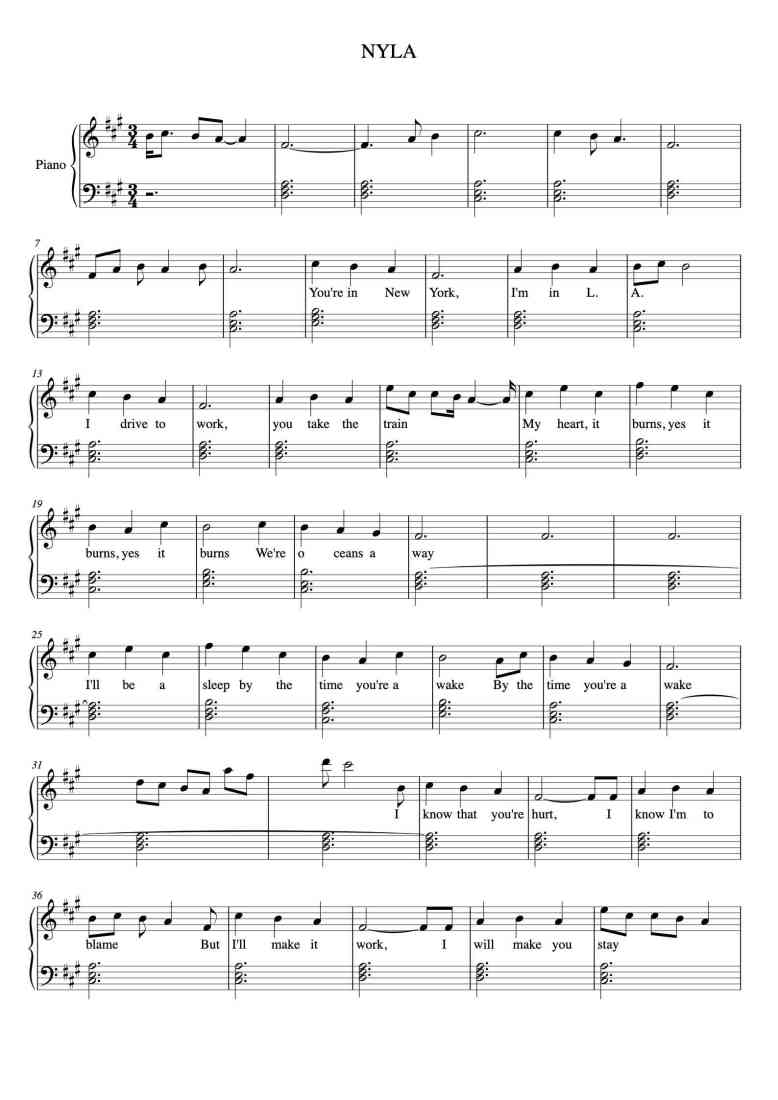 'NYLA-Blackbear' - Piano Sheet Music By Matthew Tyler Musto | TOPiano