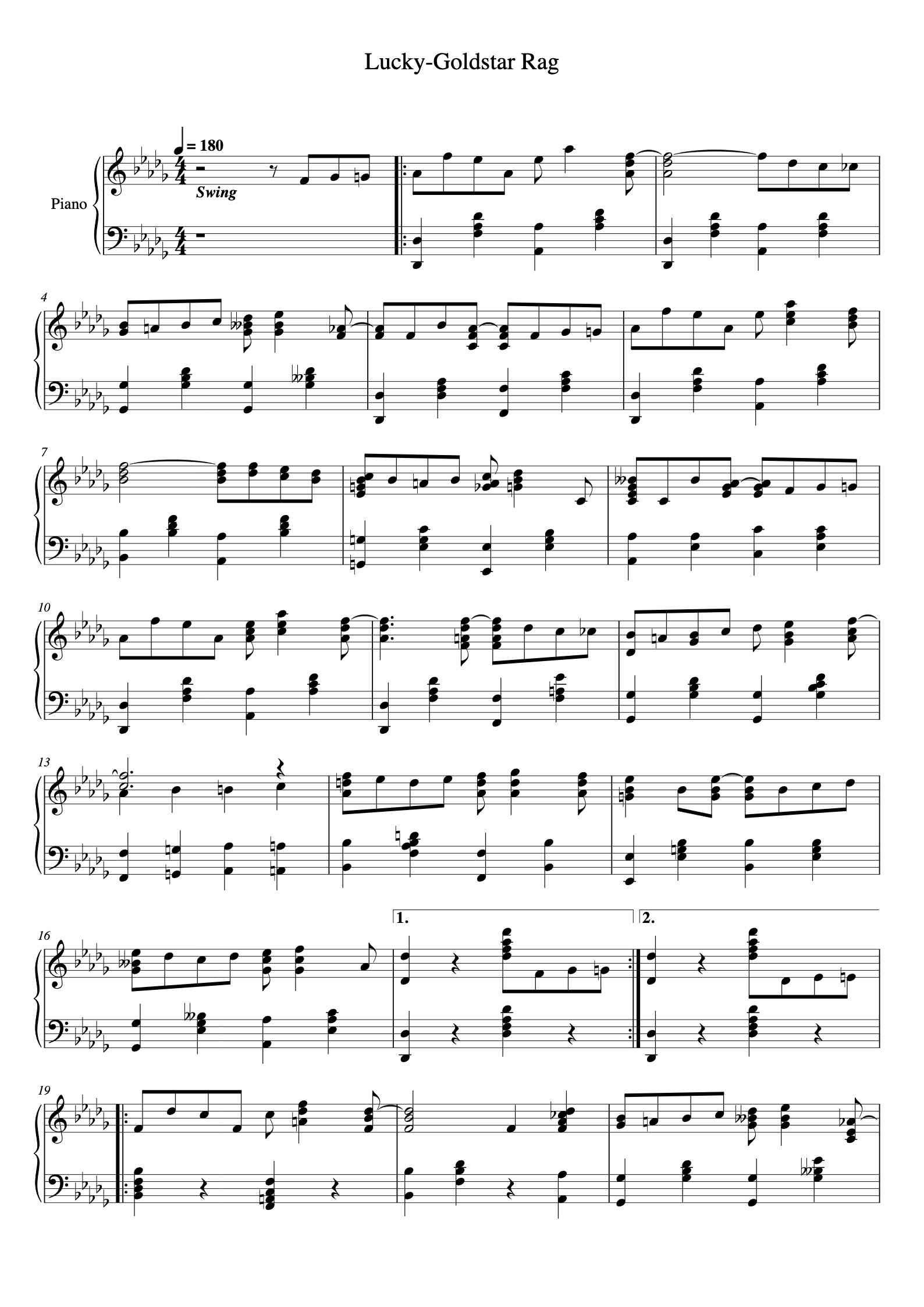 'Lucky-Goldstar Rag' - Piano Sheet Music By Zachary Bowditch | TOPiano