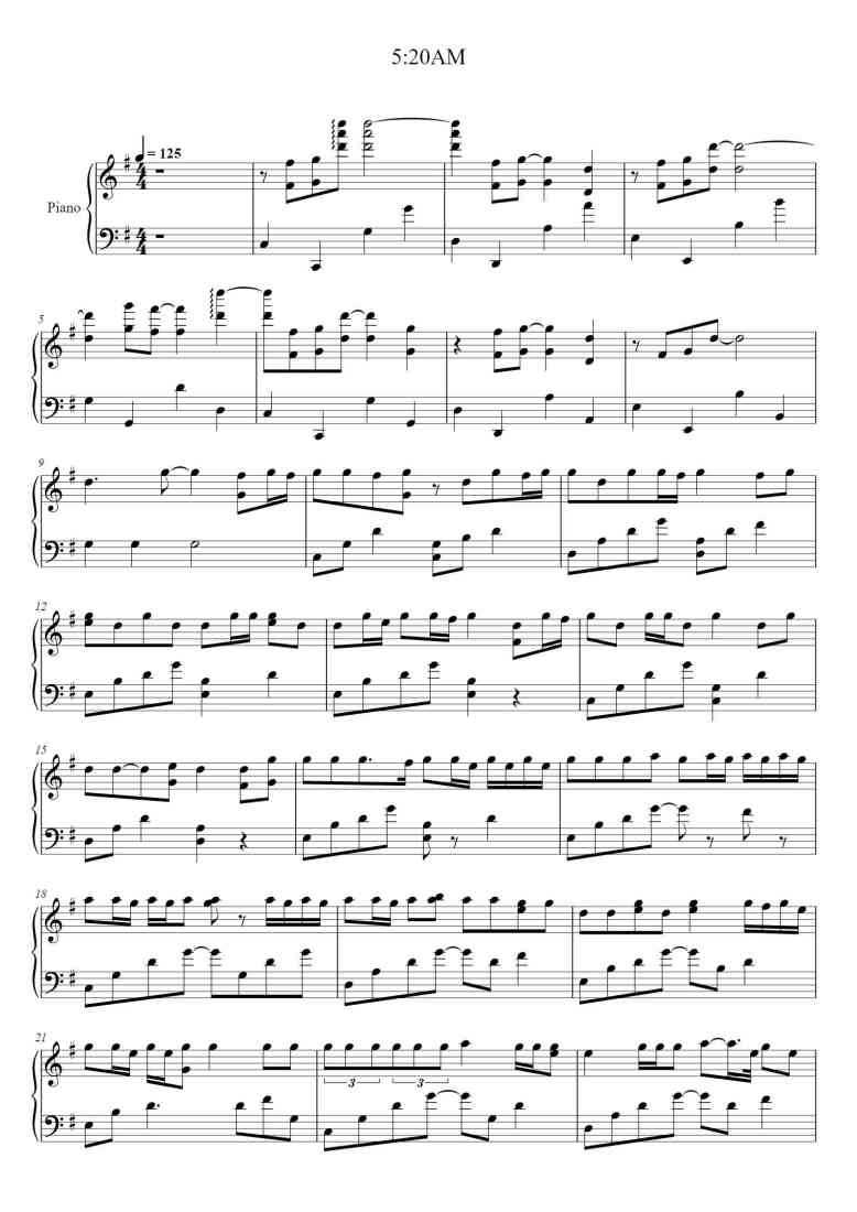 '5:20AM(我在5:20睡觉13:14准时醒)钢琴极致还原版' - Piano Sheet Music By 刀酱 | TOPiano