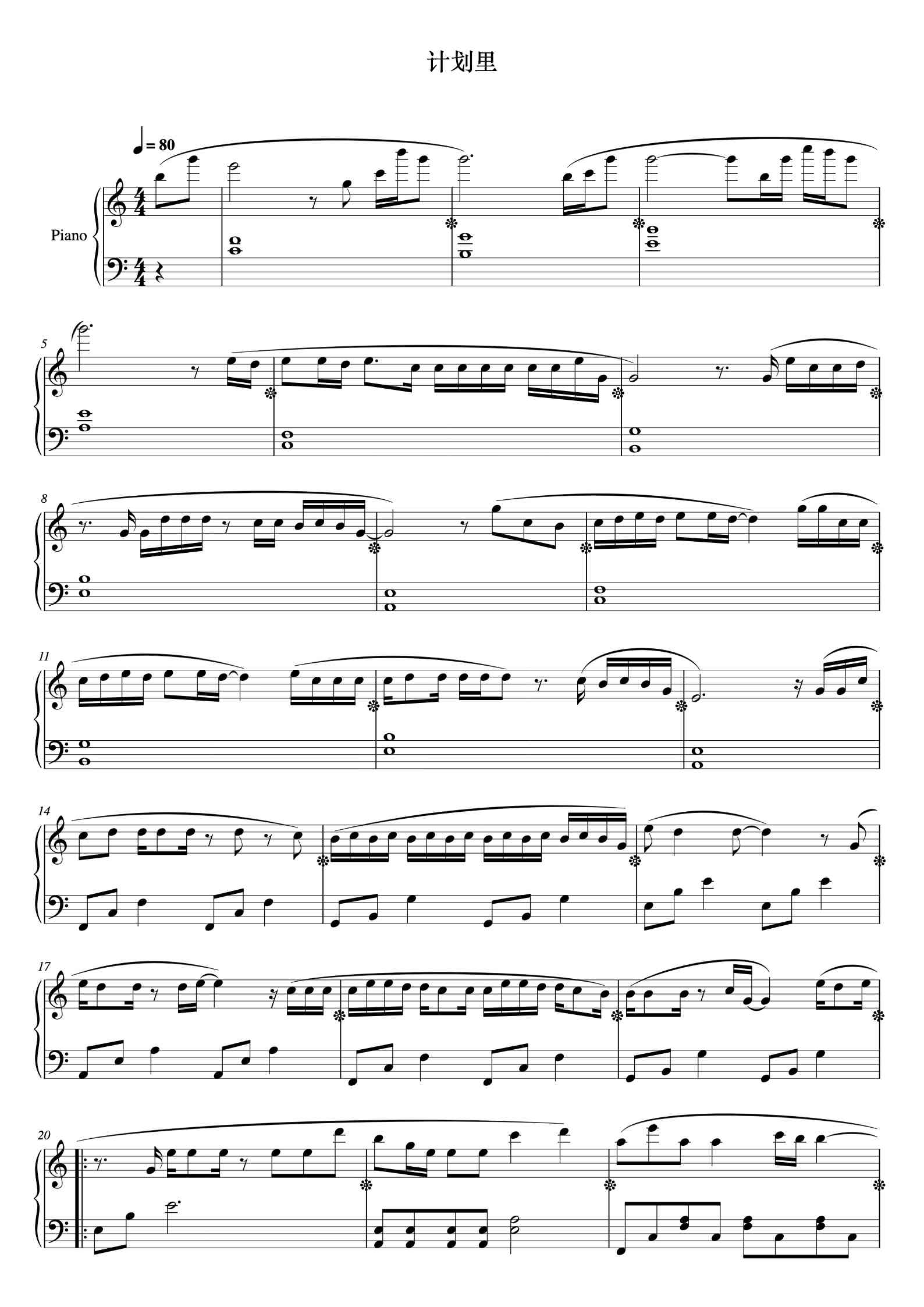 '计划里 (怪我们星座不太相配) - 王子明/WYAN王毓千 C调' - Piano Sheet Music By 王子明 | TOPiano