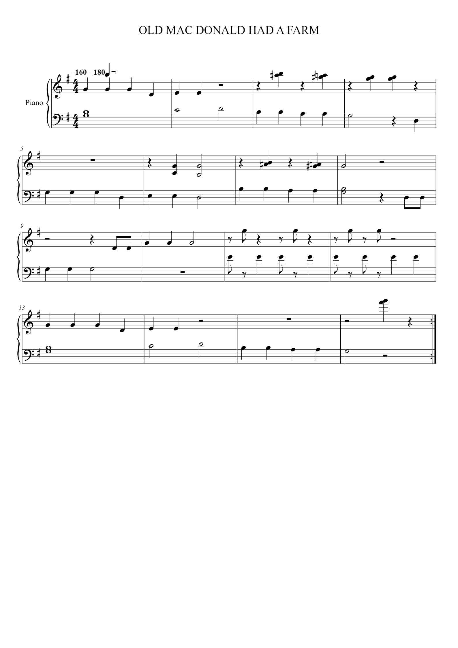 'OLD MAC DONALD HAD A FARM' - Piano Sheet Music By TRADITIONAL | TOPiano