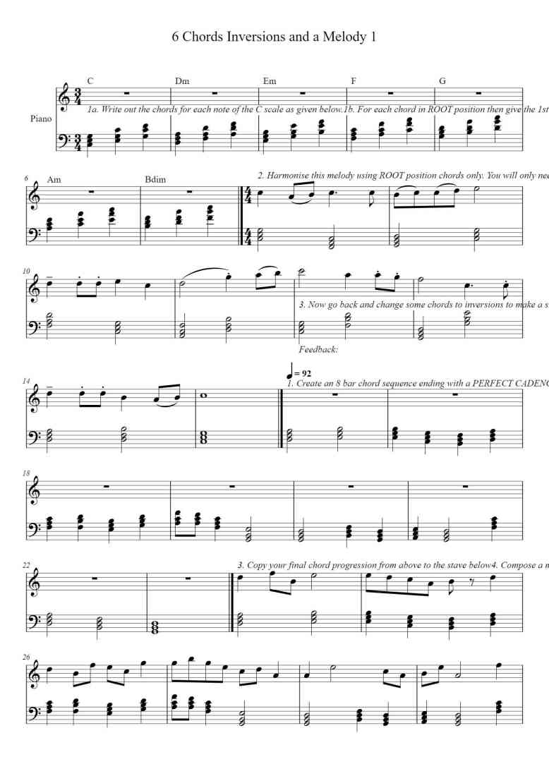 '6 Chords Inversions and a Melody 1' - Piano Sheet Music By Name:Sam ...