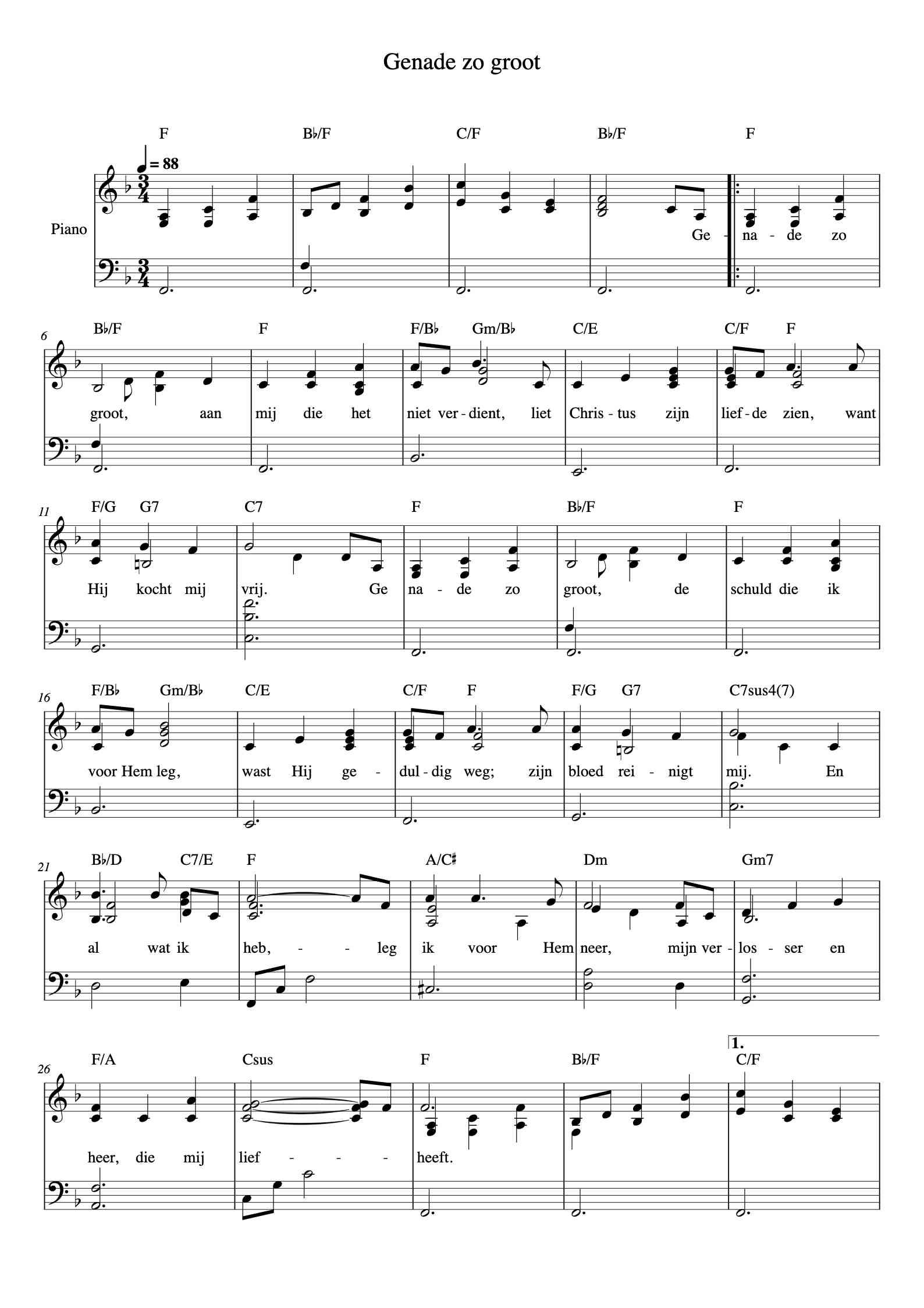 'Genade zo groot' - Piano Sheet Music By xxx | TOPiano